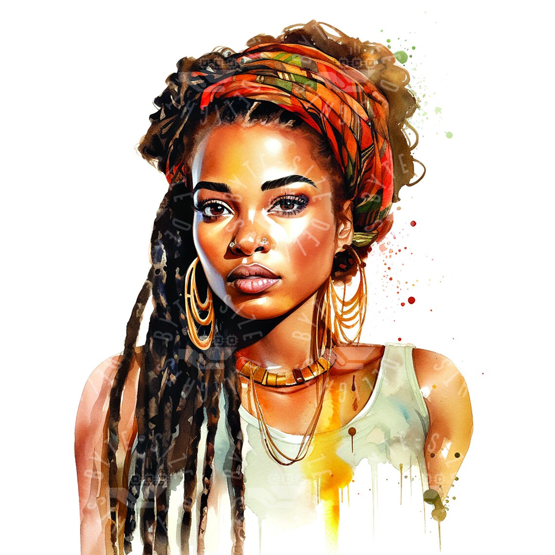 Dreadlocks Watercolor Clipart, Ai Art Print, Instant Download for Print ...