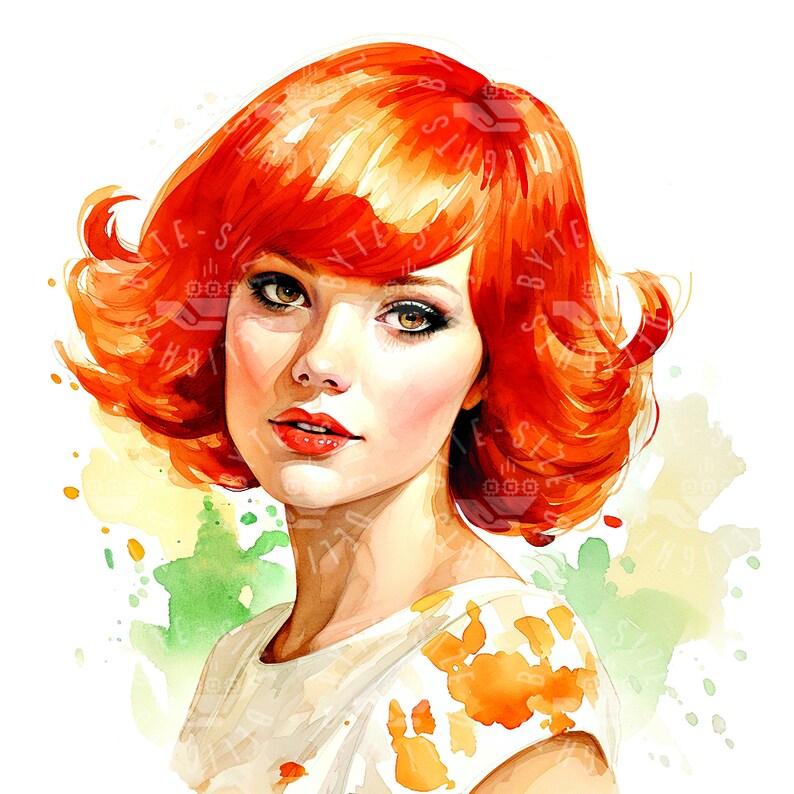 1970s Women: Watercolor Paintings for Instant Download for Your Print ...