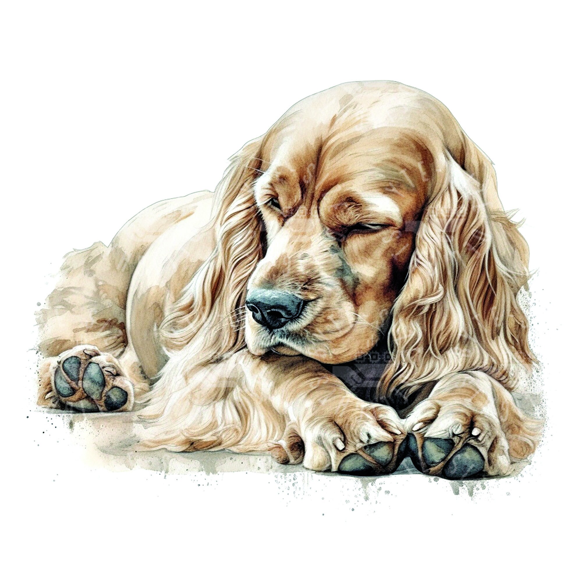 Cocker Spaniel Watercolor Clipart, Ai Art Print, Instant Download for ...