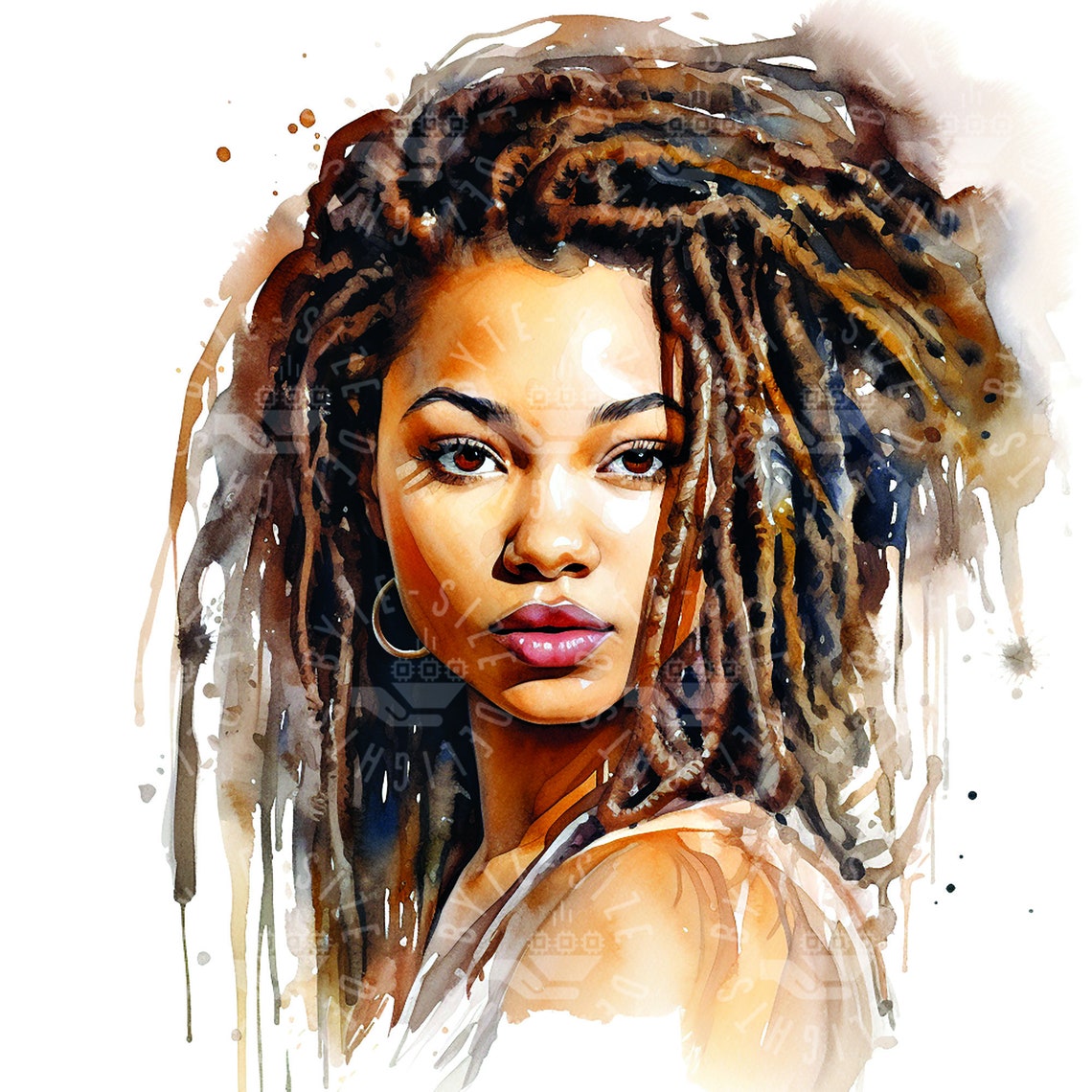 Dreadlocks Watercolor Clipart, Ai Art Print, Instant Download for Print ...
