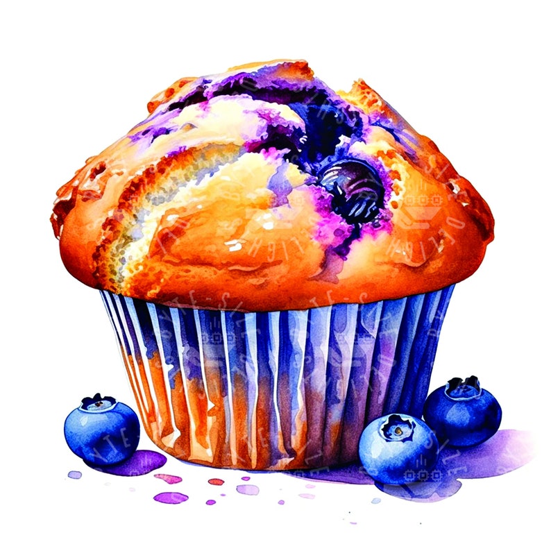 Muffin Watercolor Clipart, Ai Art Print, Instant Download for Print on ...