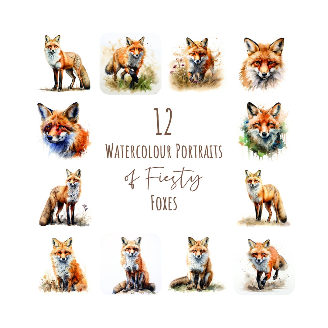 Fox Watercolor Clipart, Ai Art Print, Instant Download for Print on ...