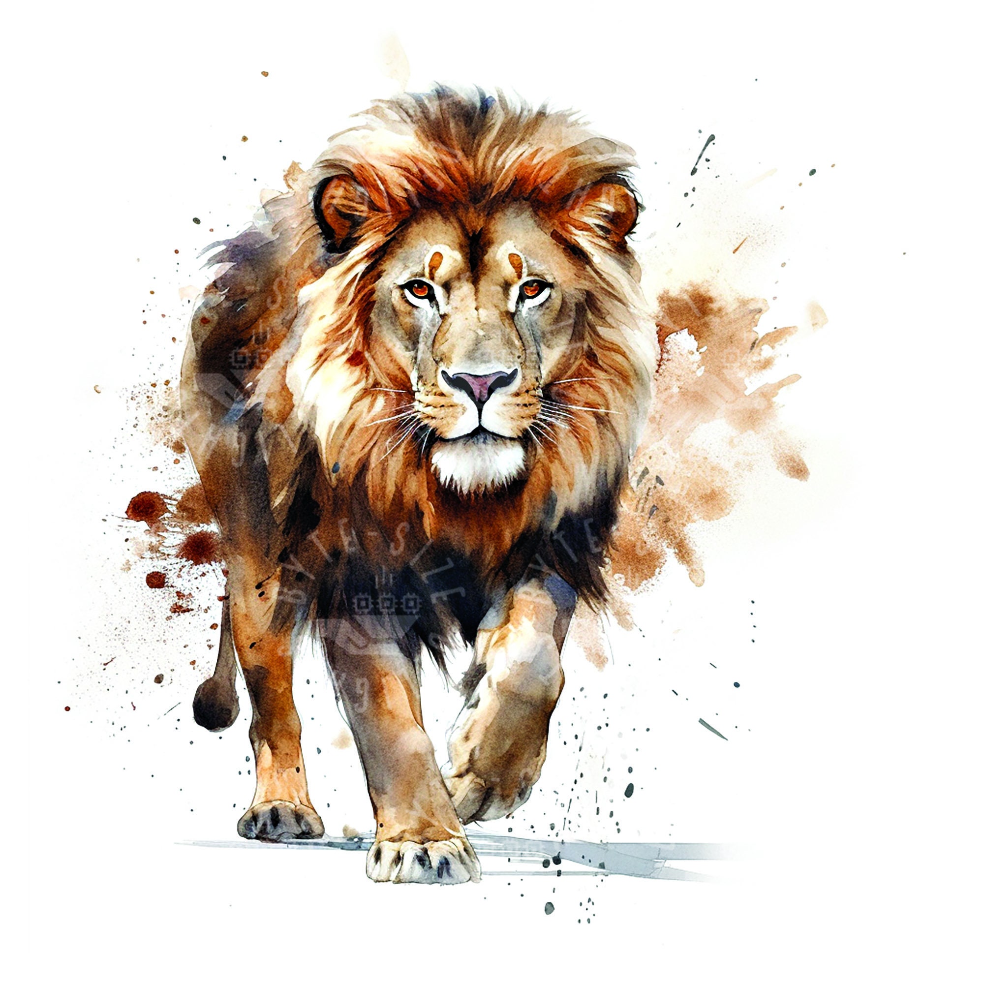 Lion Watercolor Clipart, Ai Art Print, Instant Download for Print on ...