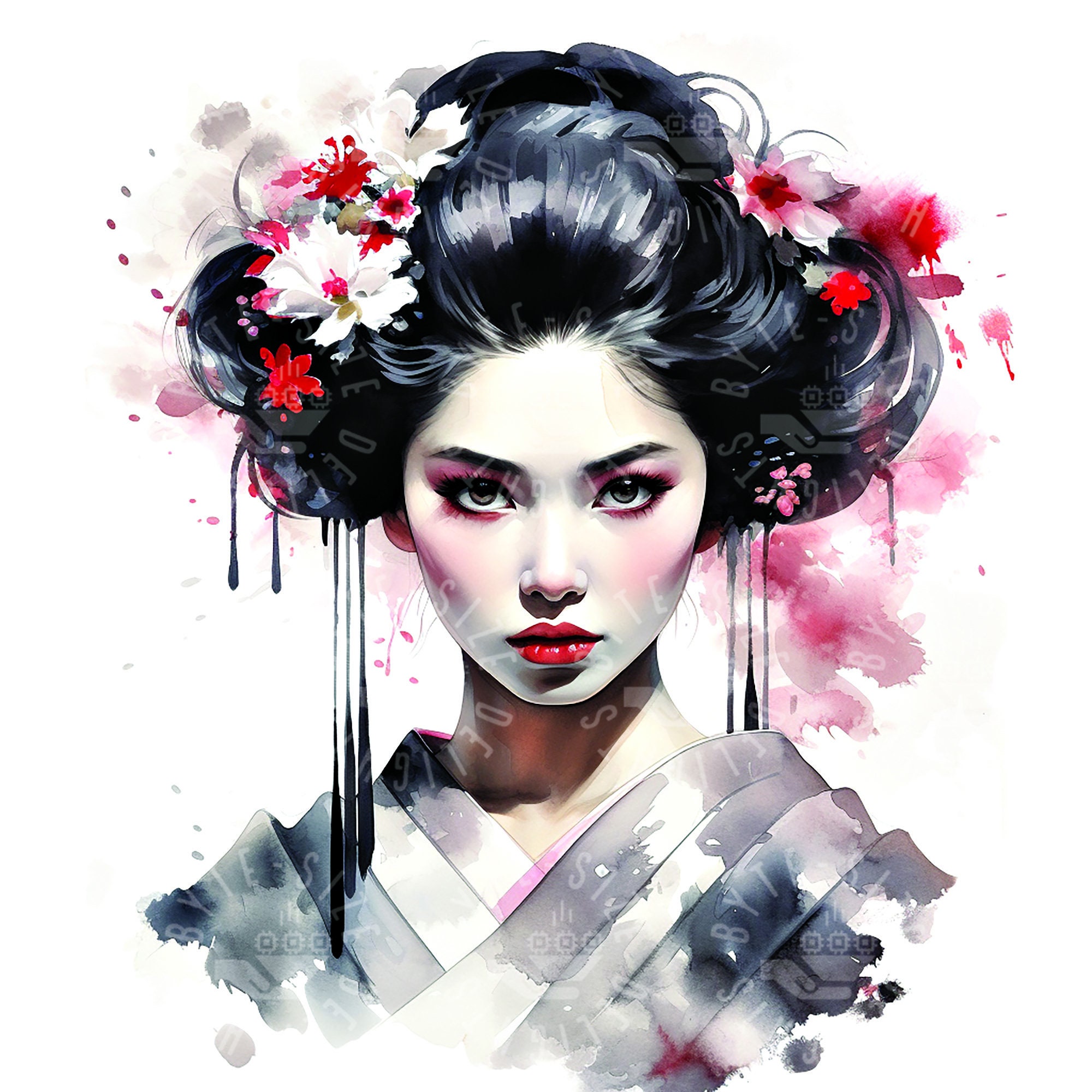 Geisha: Watercolor Paintings for Instant Download for Your Print-on ...