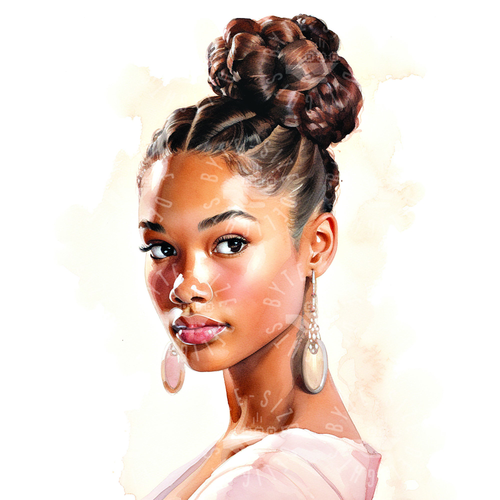 Messy Bun Watercolor Clipart Ai Art Print Instant Download - Etsy