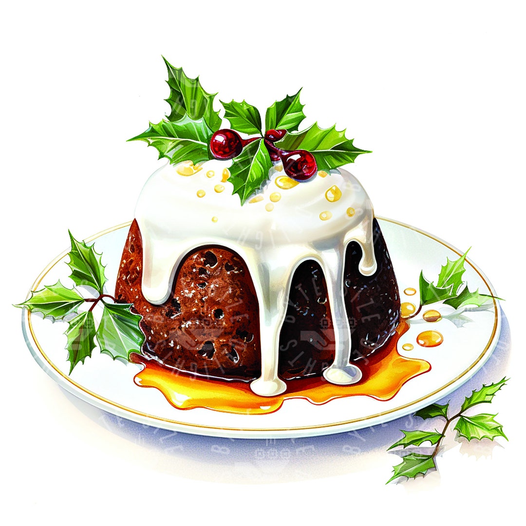Christmas Pudding Watercolor Paintings for Instant Download for Print ...