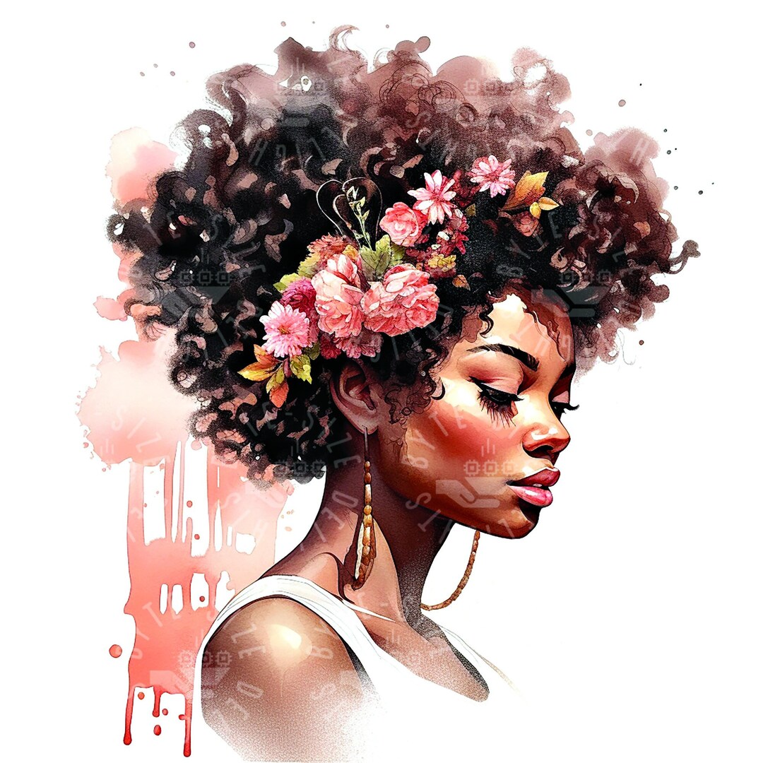 Afro Watercolor Clipart, Ai Art Print, Instant Download for Print on ...
