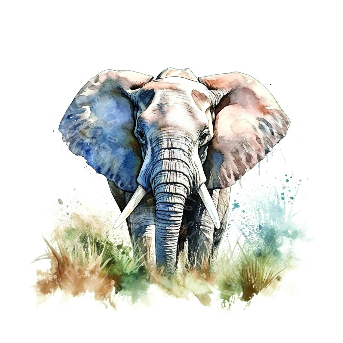 Elephant Watercolor Clipart Ai Art Print Instant Download - Etsy