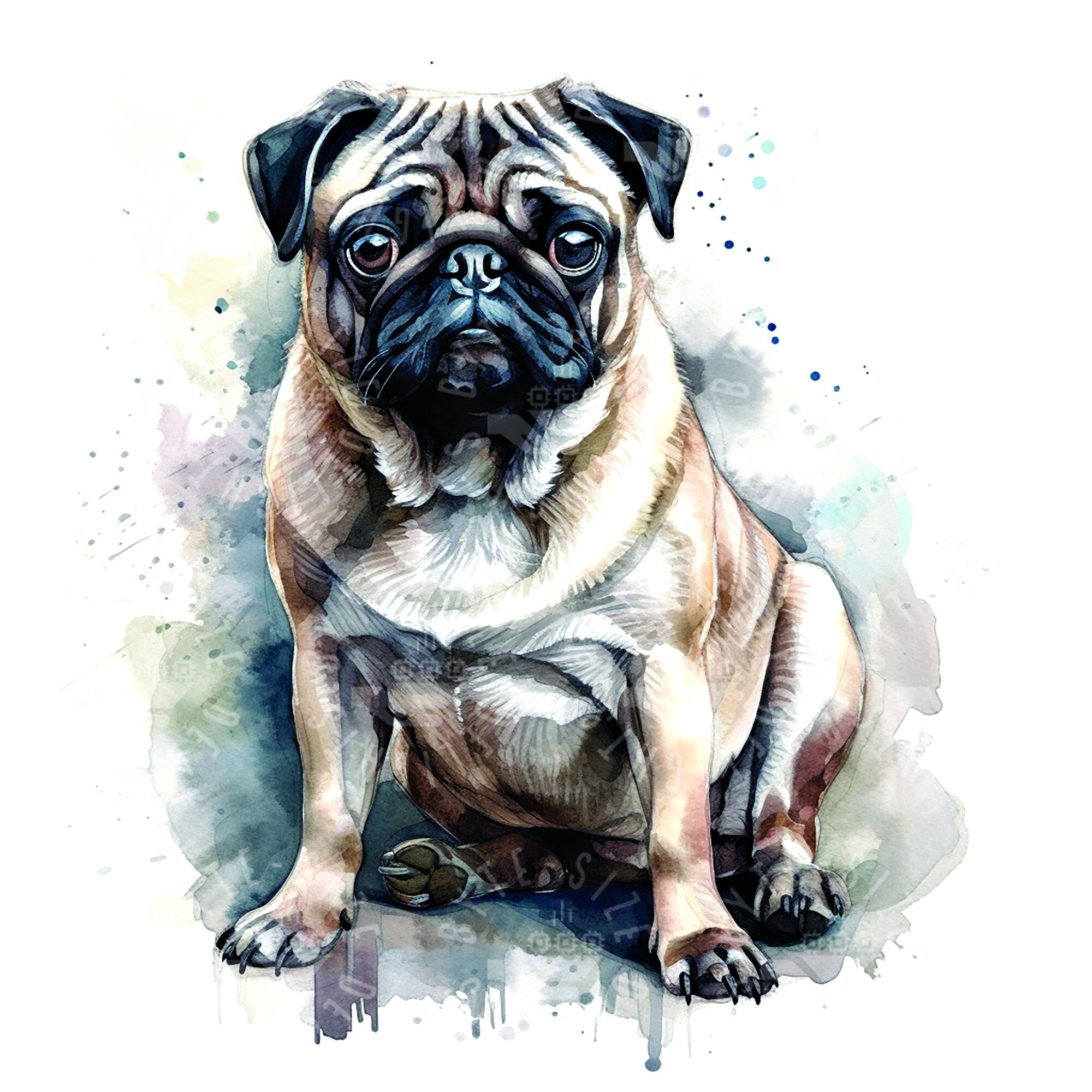 Pug Watercolor Clipart, Ai Art Print, Instant Download for Print on ...