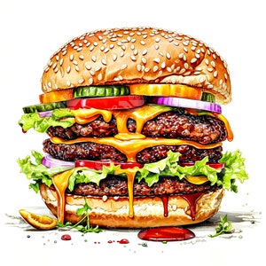 Hamburger Watercolor Clipart; Ai-generated Art for Instant Download ...