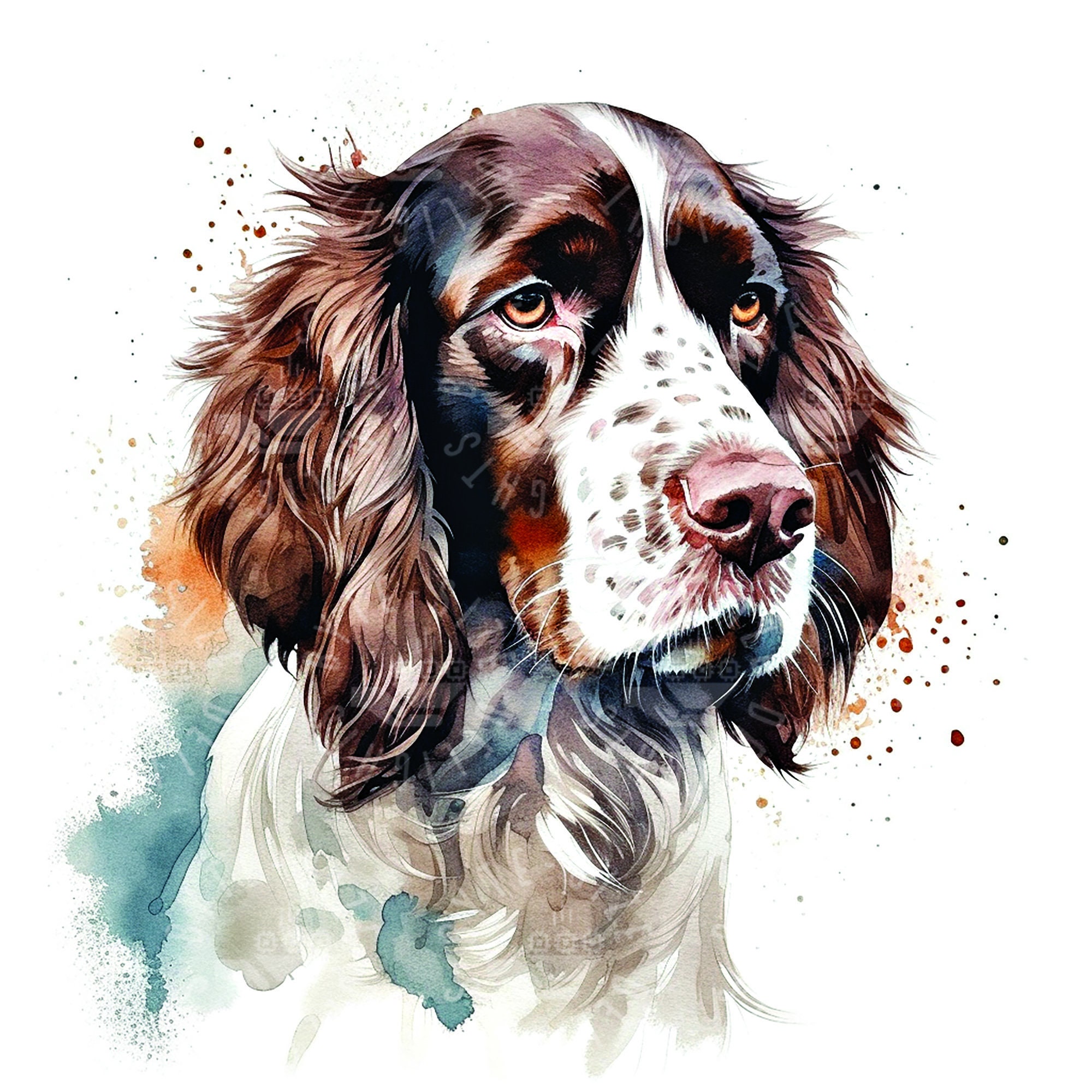 Springer Spaniel Watercolor Clipart, Ai Art Print, Instant Download for ...