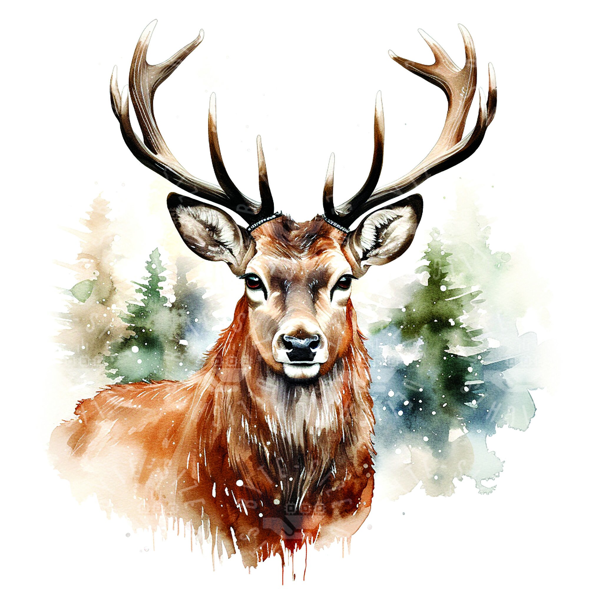 Reindeer Watercolor Paintings for Instant Download for Print-on-demand ...