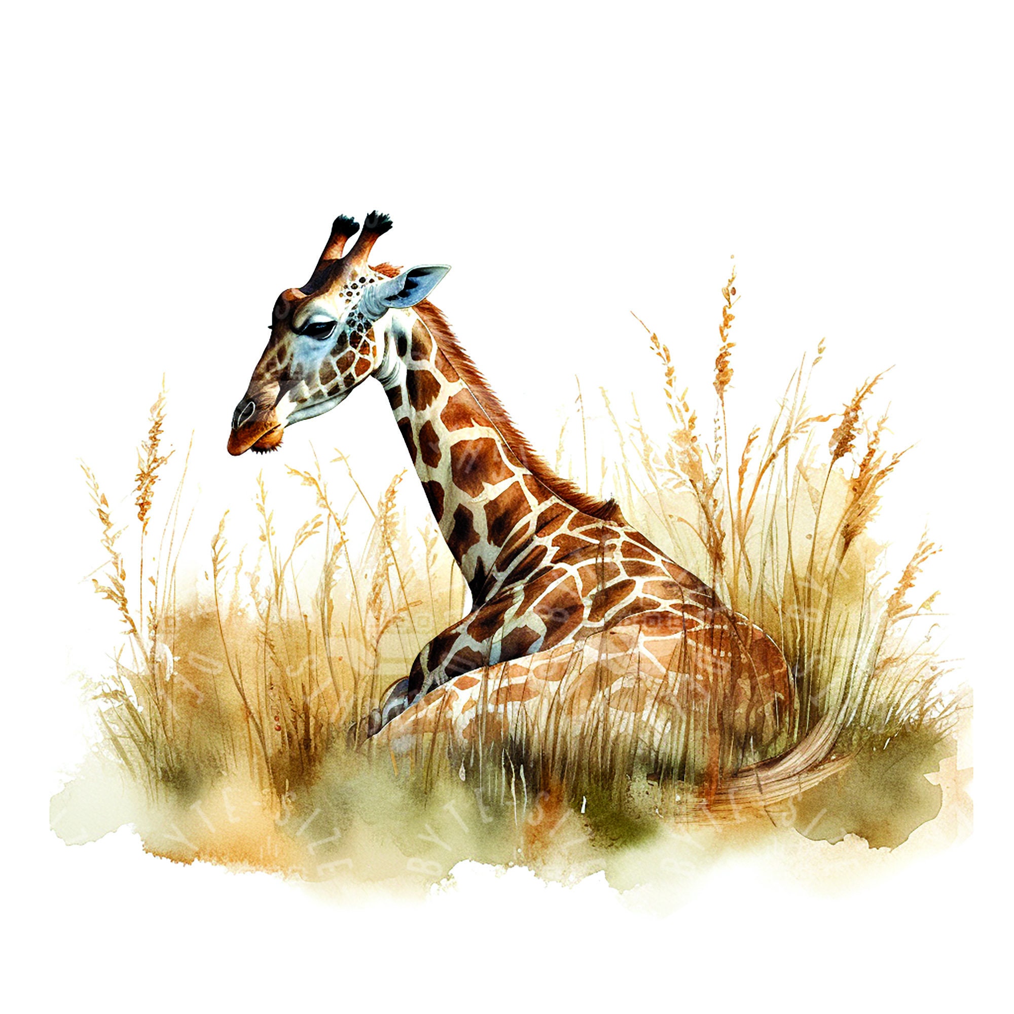 Giraffe Watercolor Clipart, Ai Art Print, Instant Download for Print on ...