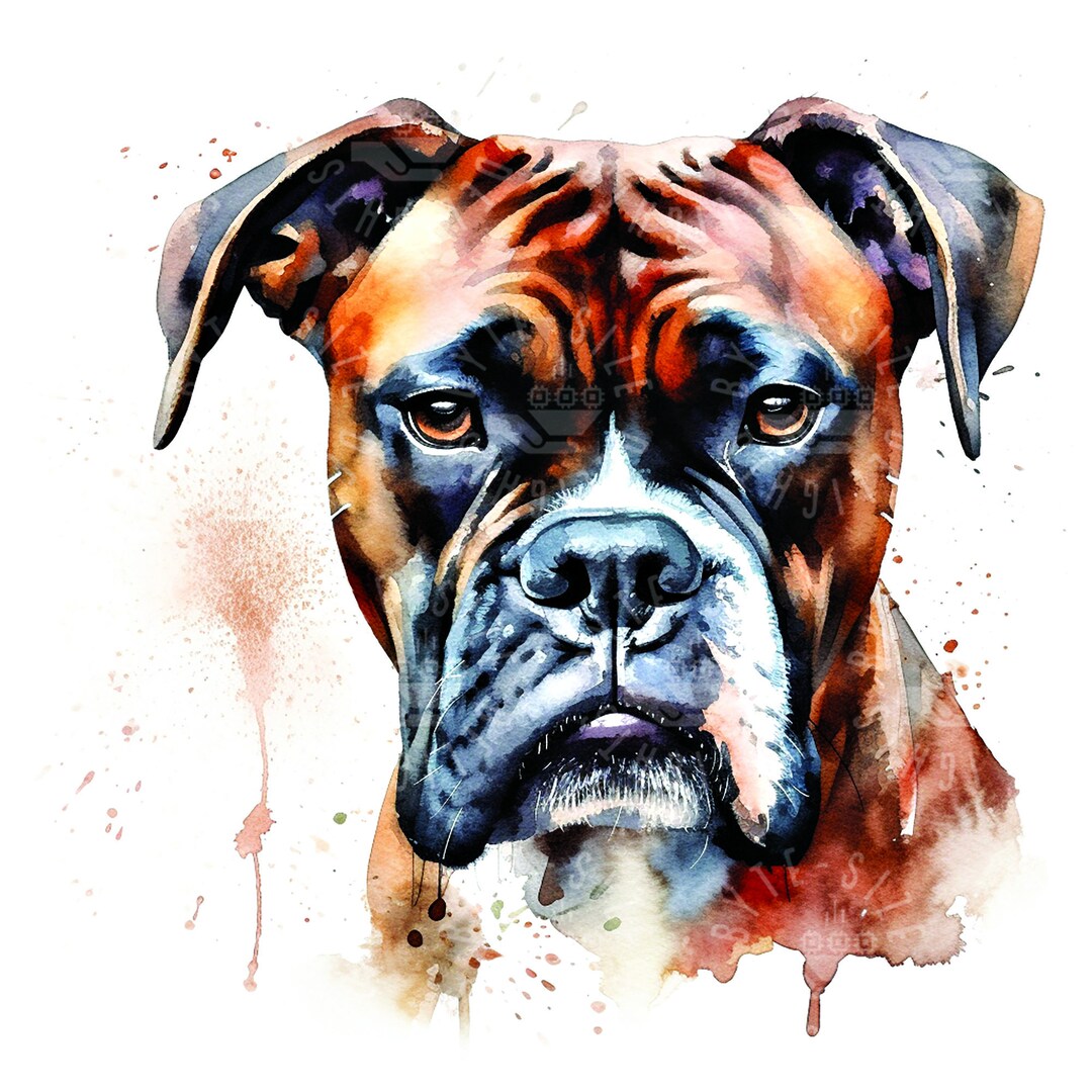 Boxer Watercolor Clipart, Ai Art Print, Instant Download for Print on ...
