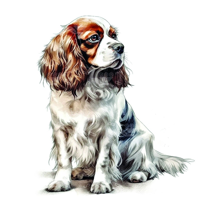 King Charles Spaniel Watercolor Clipart, Ai Art Print, Instant Download ...