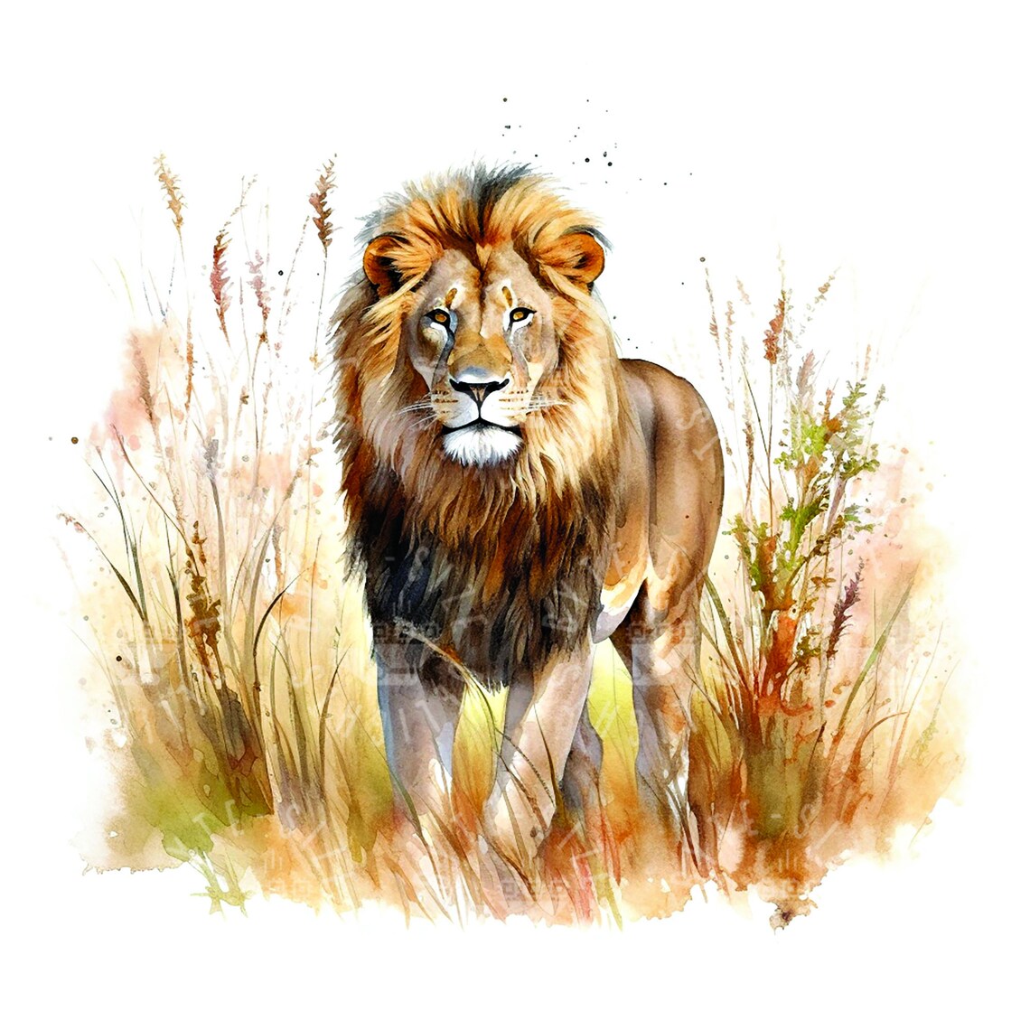 Lion Watercolor Clipart, Ai Art Print, Instant Download for Print on ...