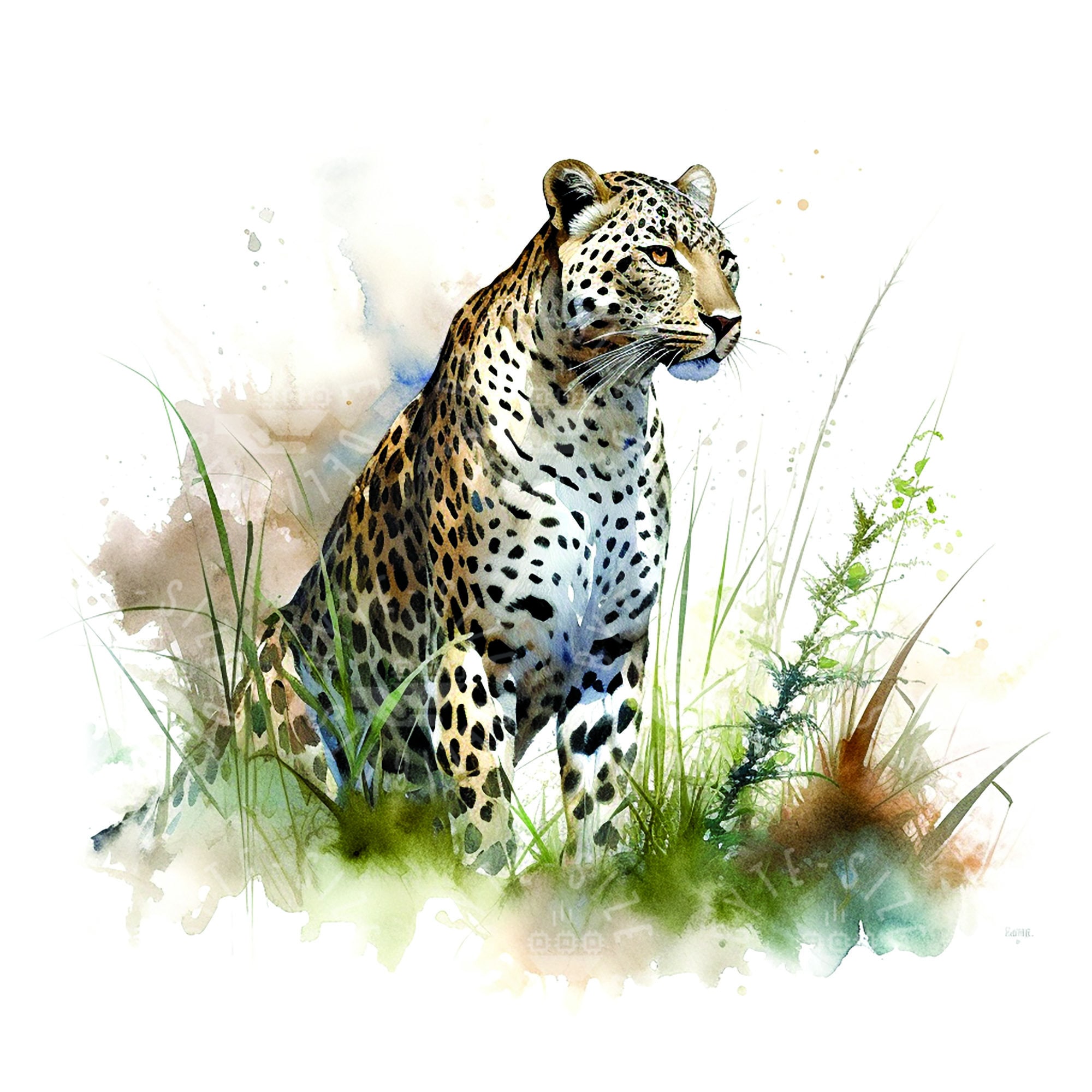 Leopard Watercolor Clipart, Ai Art Print, Instant Download for Print on ...