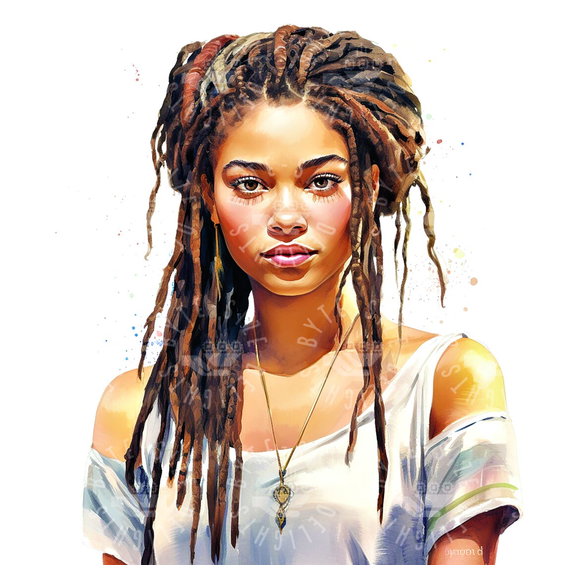 Dreadlocks Watercolor Clipart, Ai Art Print, Instant Download for Print ...