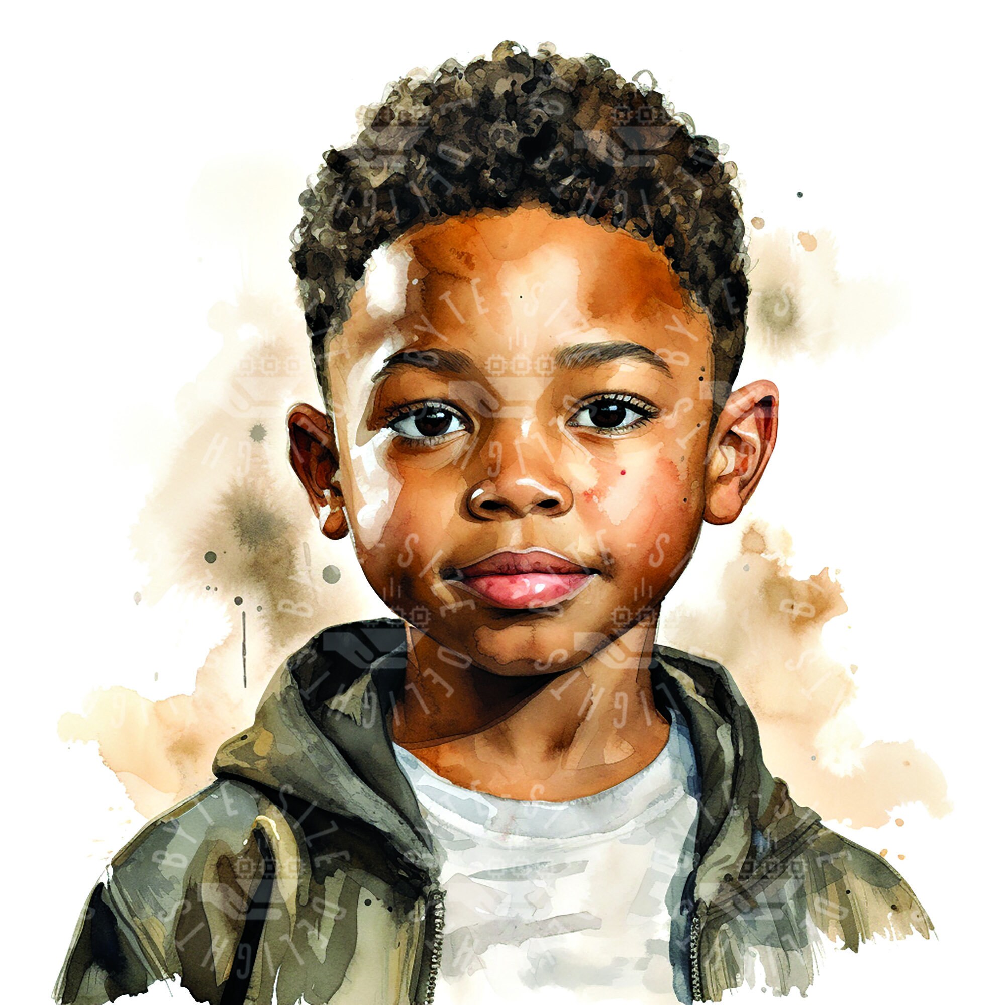 Watercolor Clipart of Cute African American Boys, Ai Art Print, Instant ...