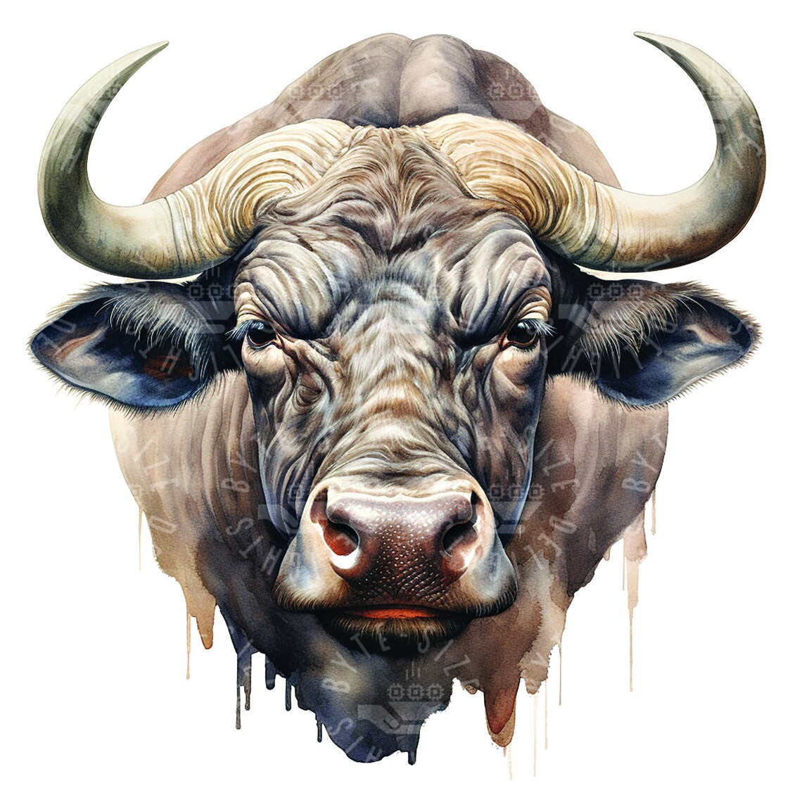 Buffalo Watercolor Clipart, Ai Art Print, Instant Download for Print on ...