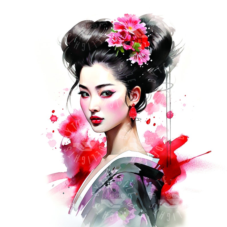 Geisha: Watercolor Paintings for Instant Download for Your Print-on ...