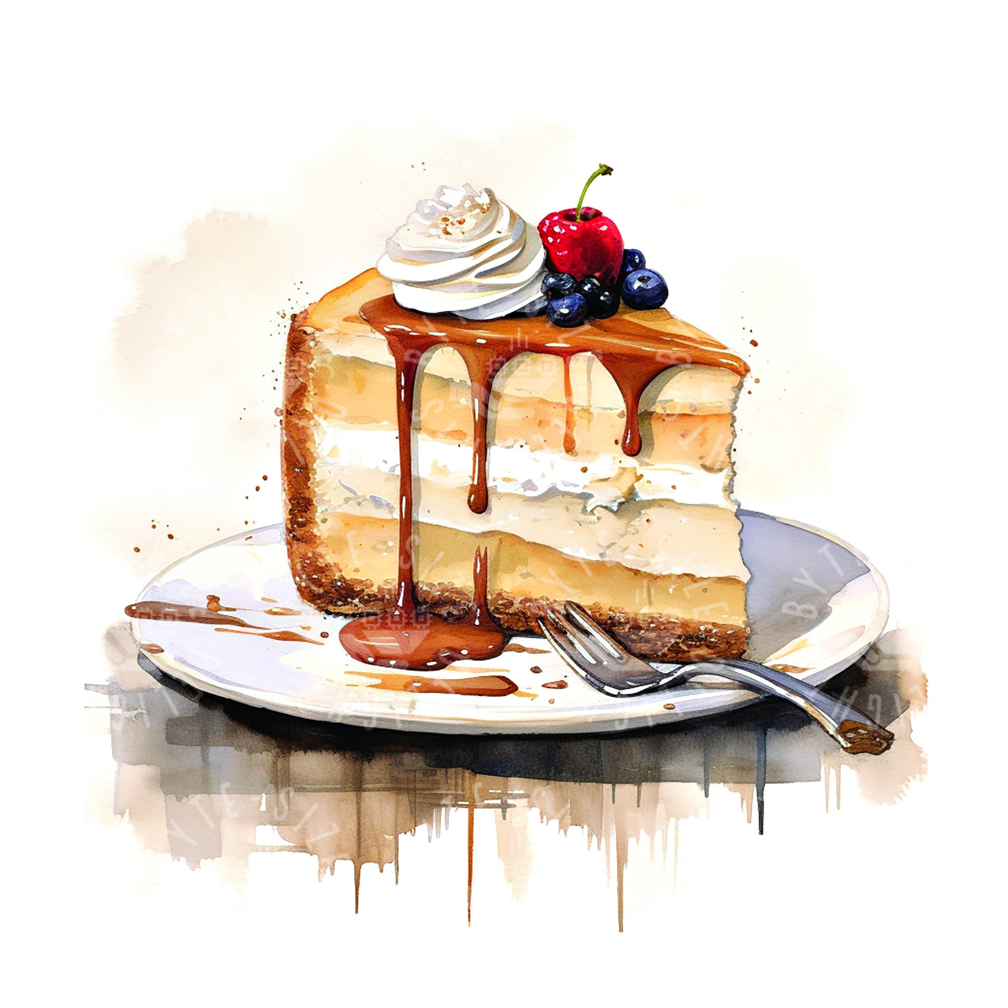 Cheesecake Watercolor Clipart, Ai Art Print, Instant Download for Print ...