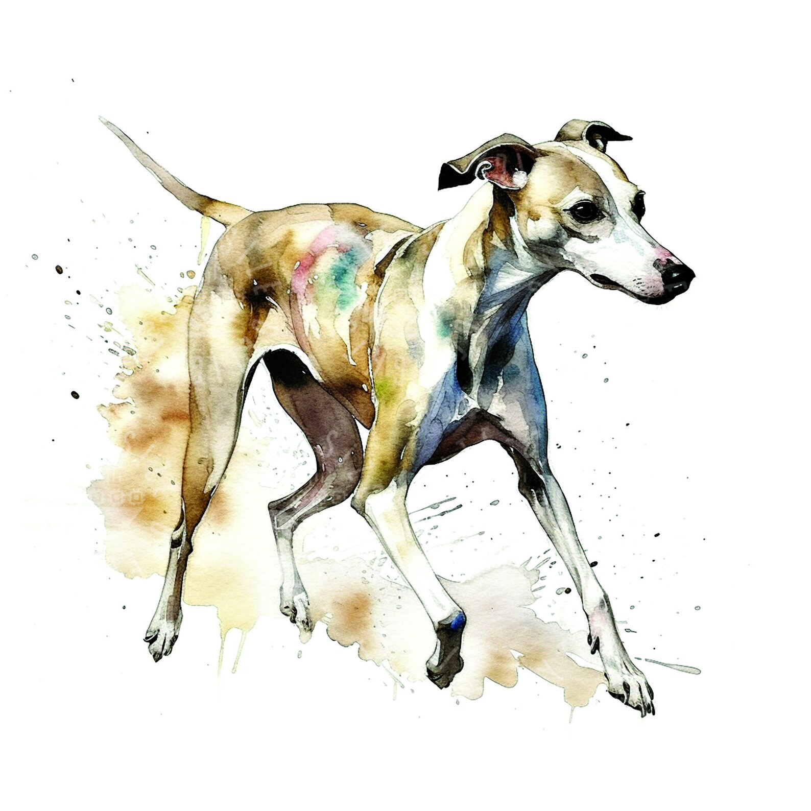 Whippet Watercolor Clipart, Ai Art Print, Instant Download for Print on ...