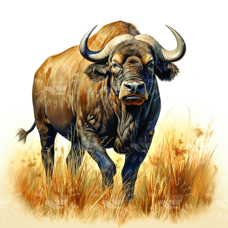 Buffalo Watercolor Clipart, Ai Art Print, Instant Download for Print on ...
