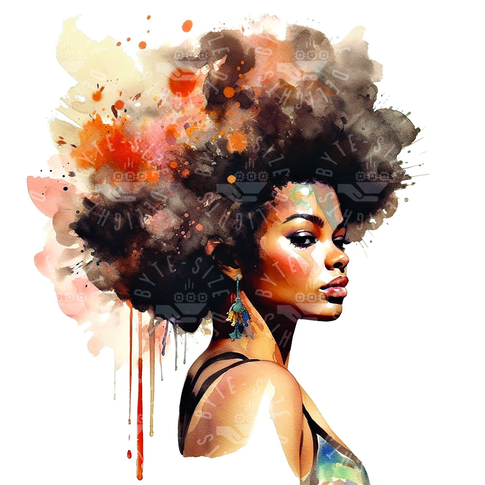 Afro Watercolor Clipart, Ai Art Print, Instant Download for Print on ...