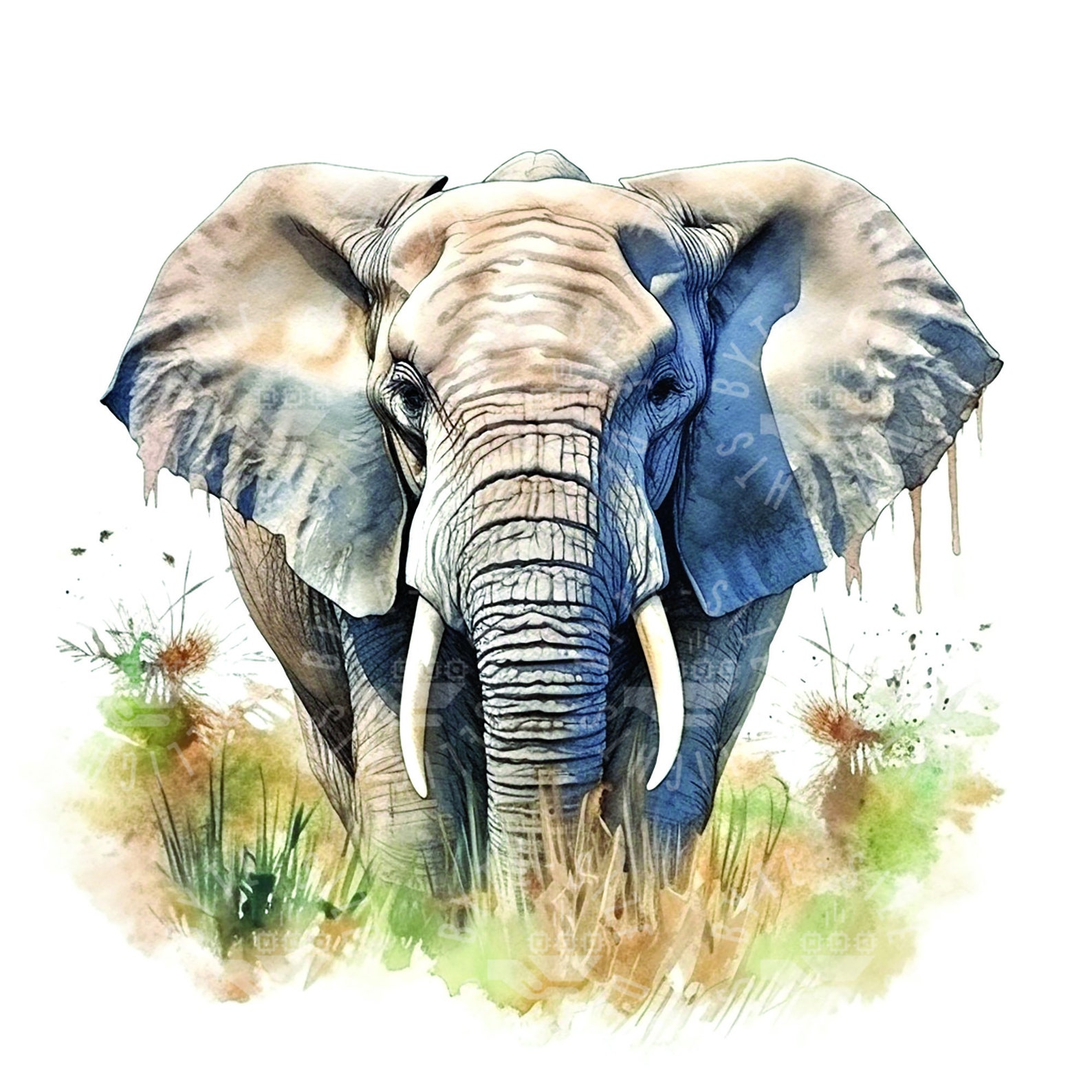 Elephant Watercolor Clipart Ai Art Print Instant Download - Etsy