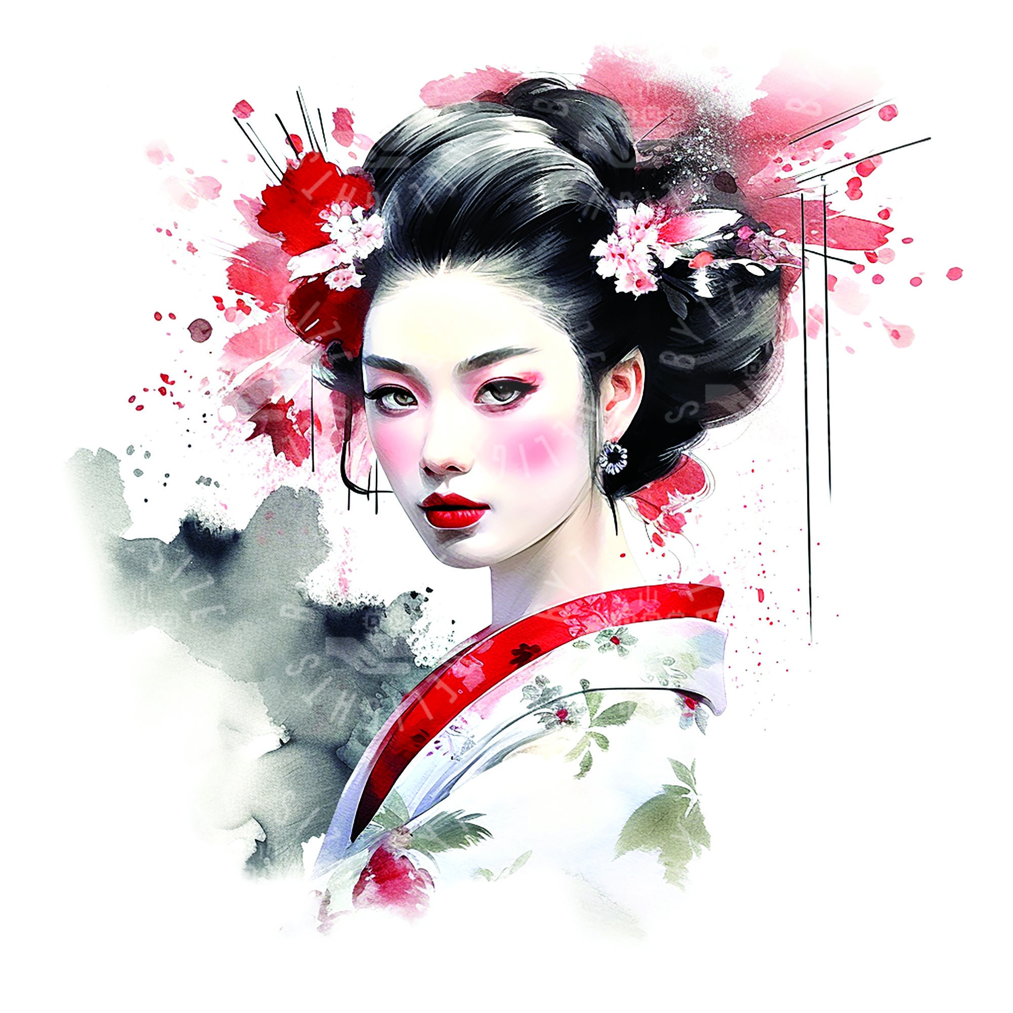 Geisha: Watercolor Paintings for Instant Download for Your Print-on ...