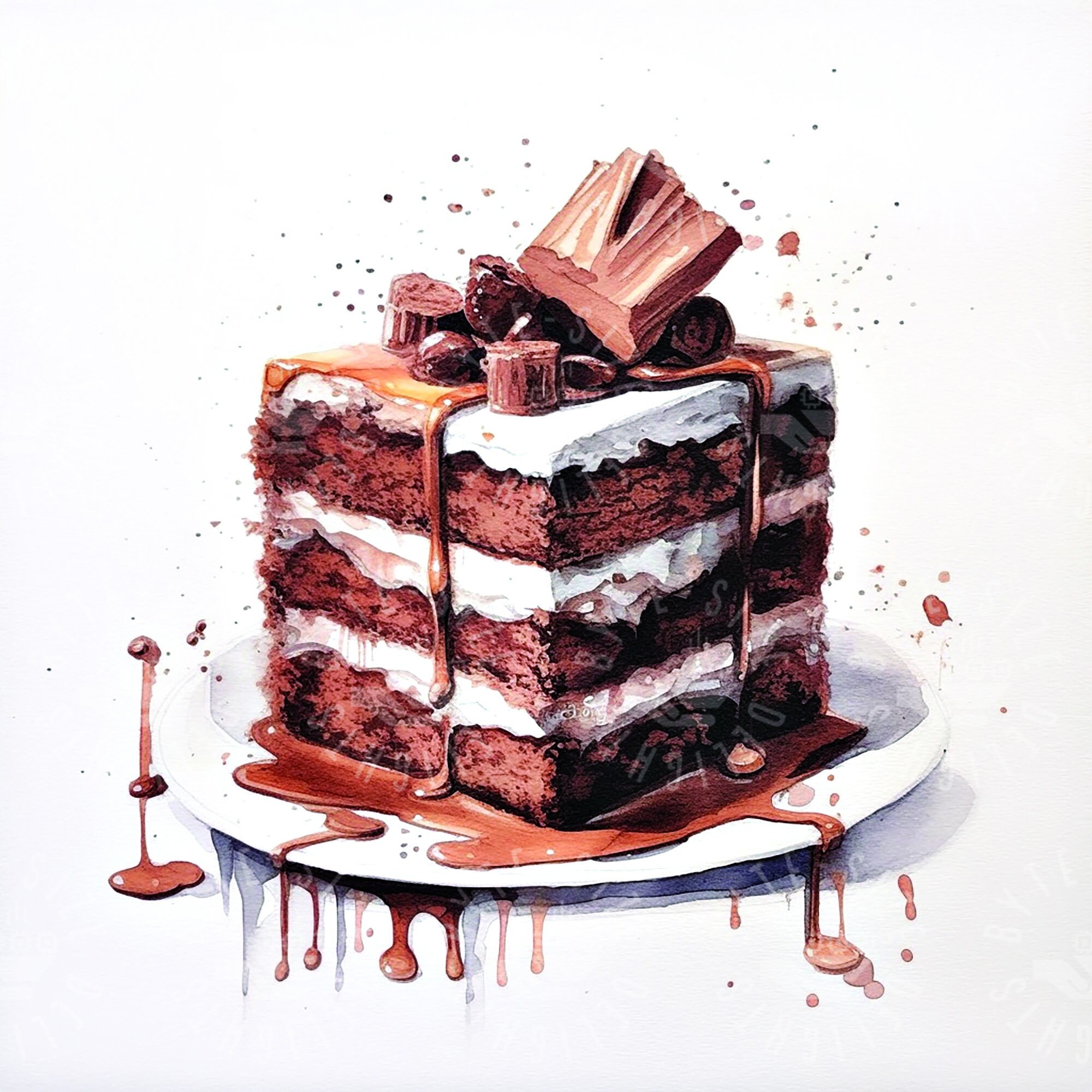 Cake Watercolor Clipart, Ai Art Print, Instant Download for Print on ...