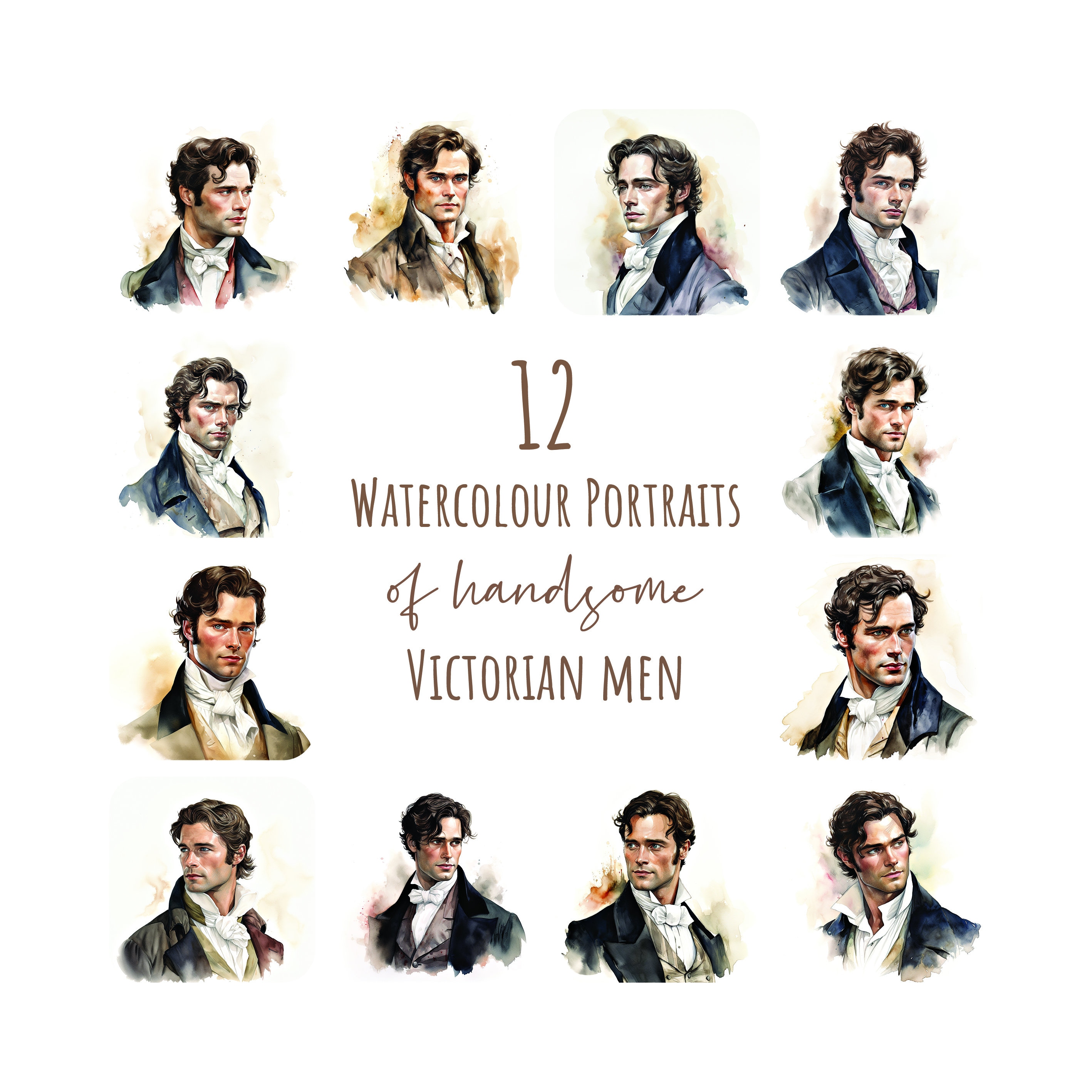 Victorian Men: Watercolor Paintings for Instant Download for Your Print ...