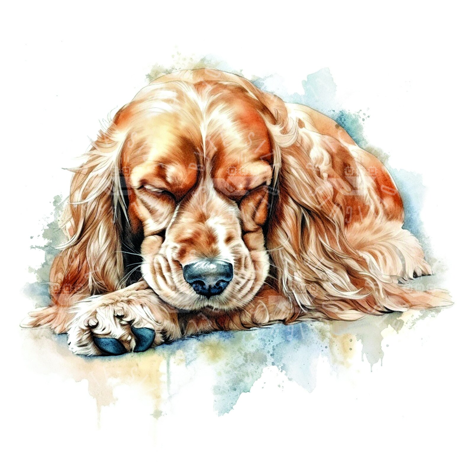 Cocker Spaniel Watercolor Clipart, Ai Art Print, Instant Download for ...