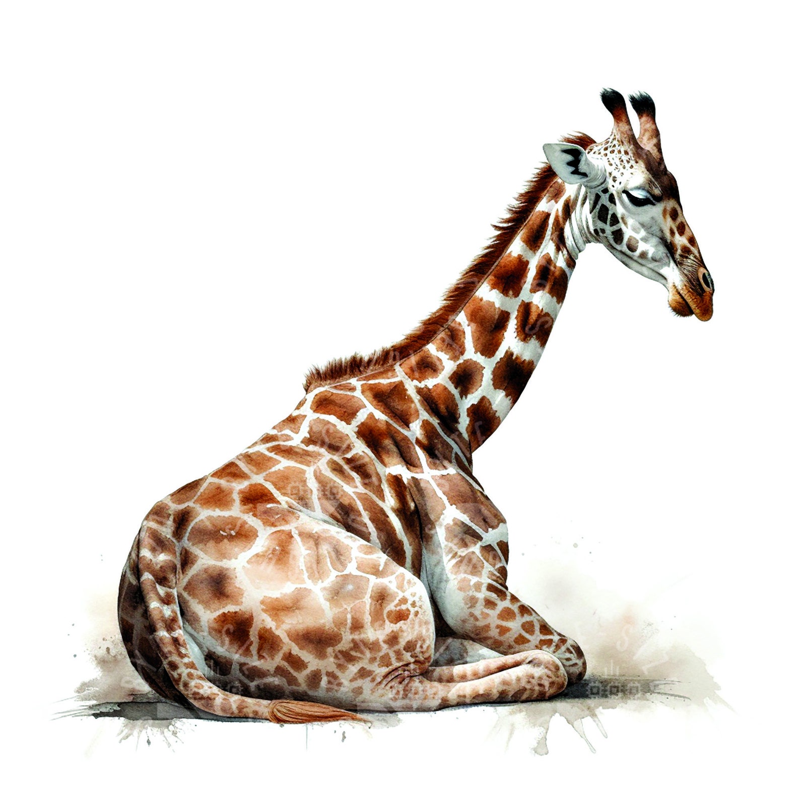 Giraffe Watercolor Clipart, Ai Art Print, Instant Download for Print on ...