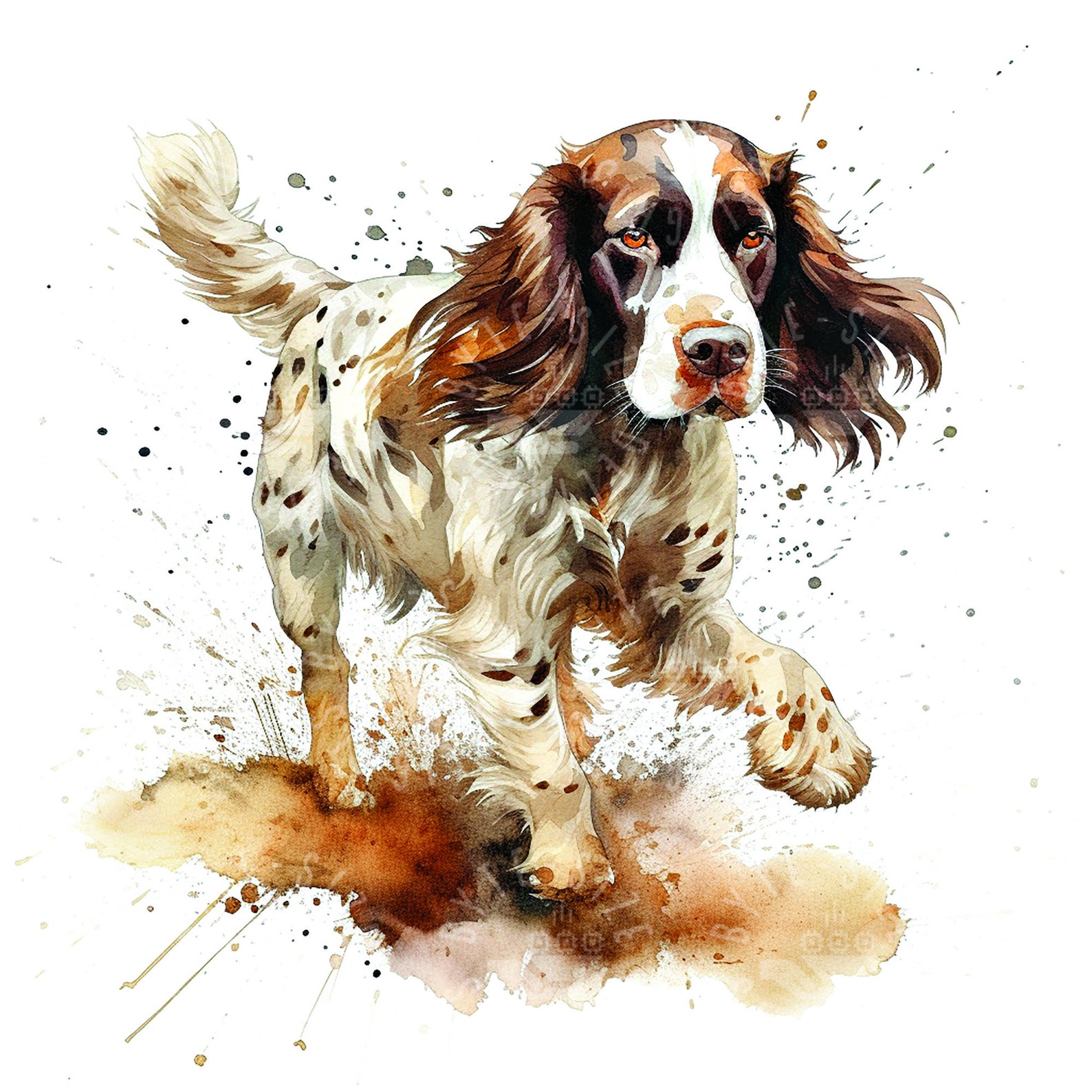 Springer Spaniel Watercolor Clipart, Ai Art Print, Instant Download for ...