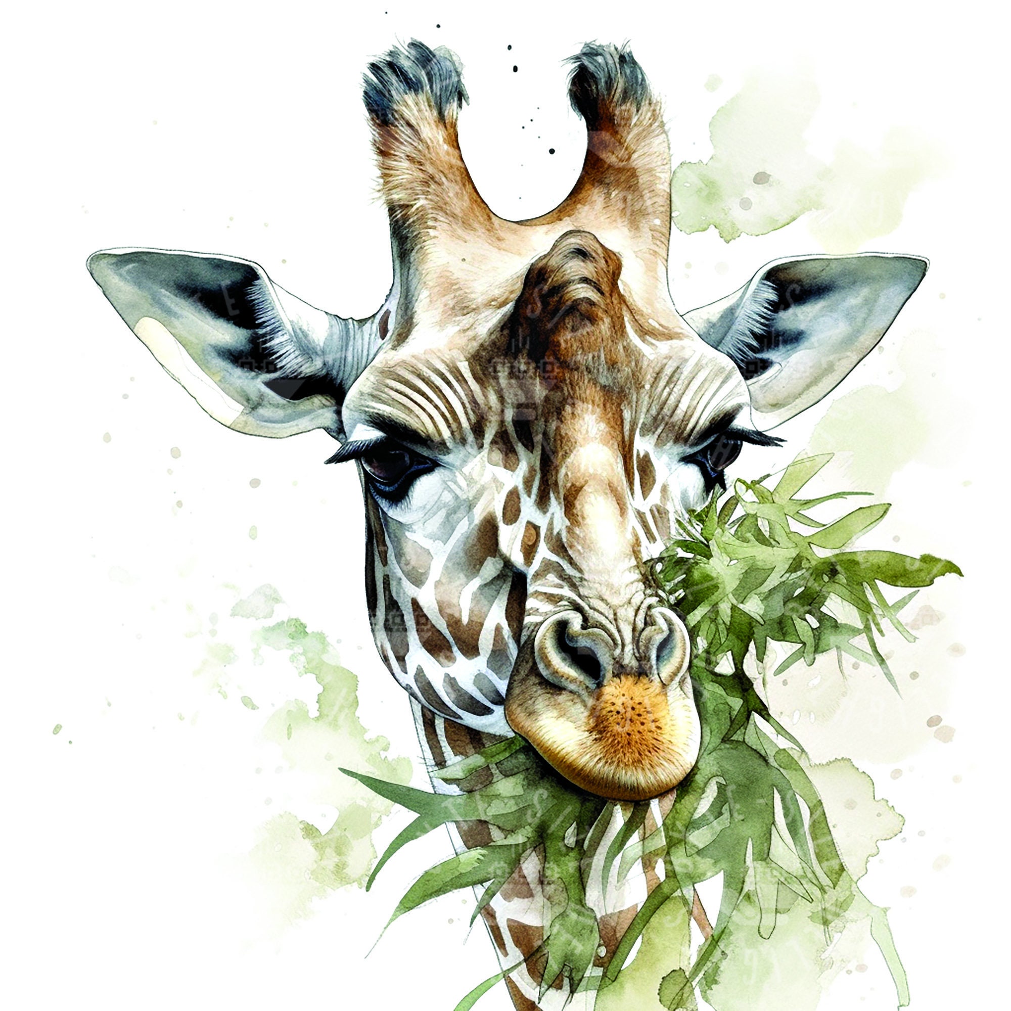 Giraffe Watercolor Clipart, Ai Art Print, Instant Download for Print on ...