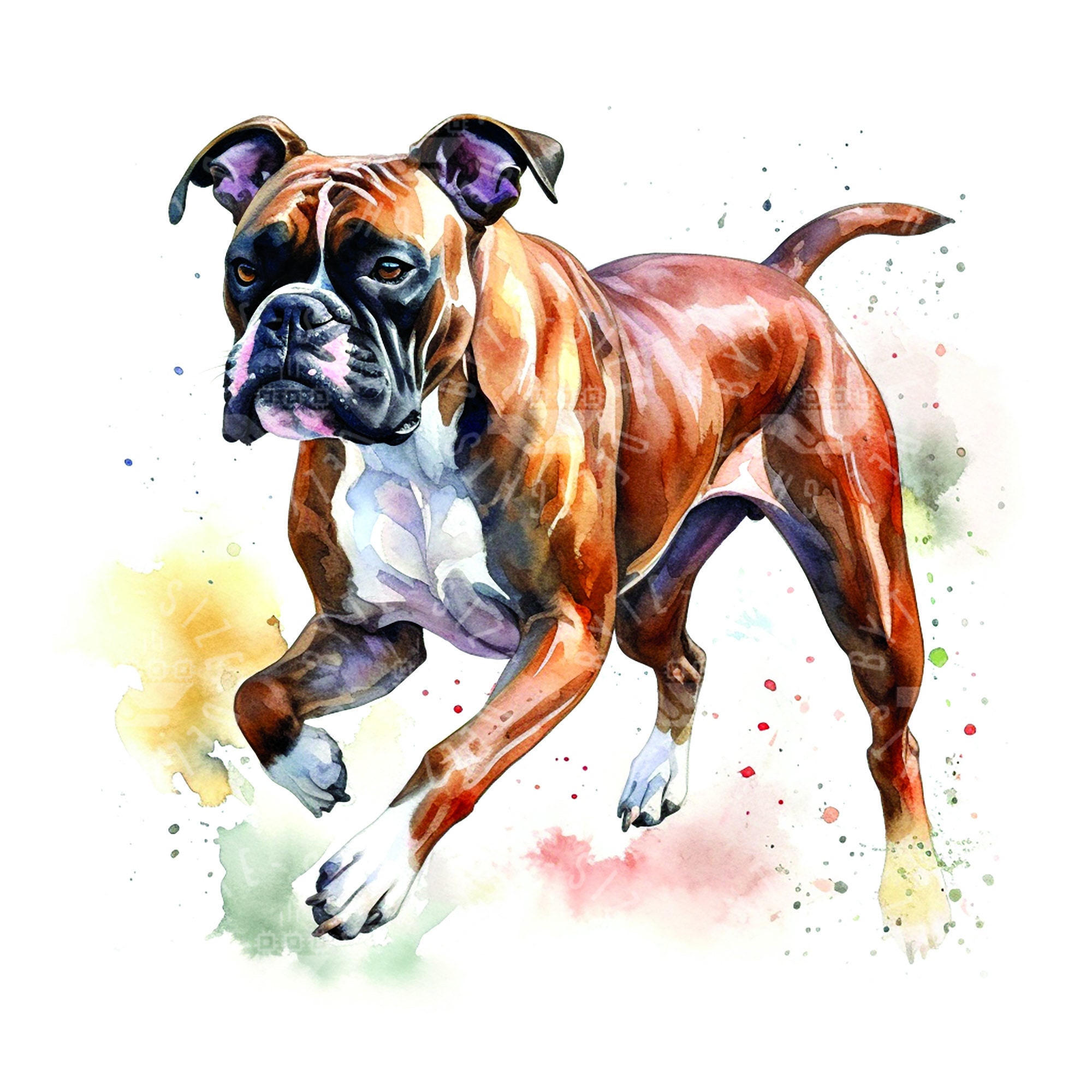 Boxer Watercolor Clipart, Ai Art Print, Instant Download for Print on ...