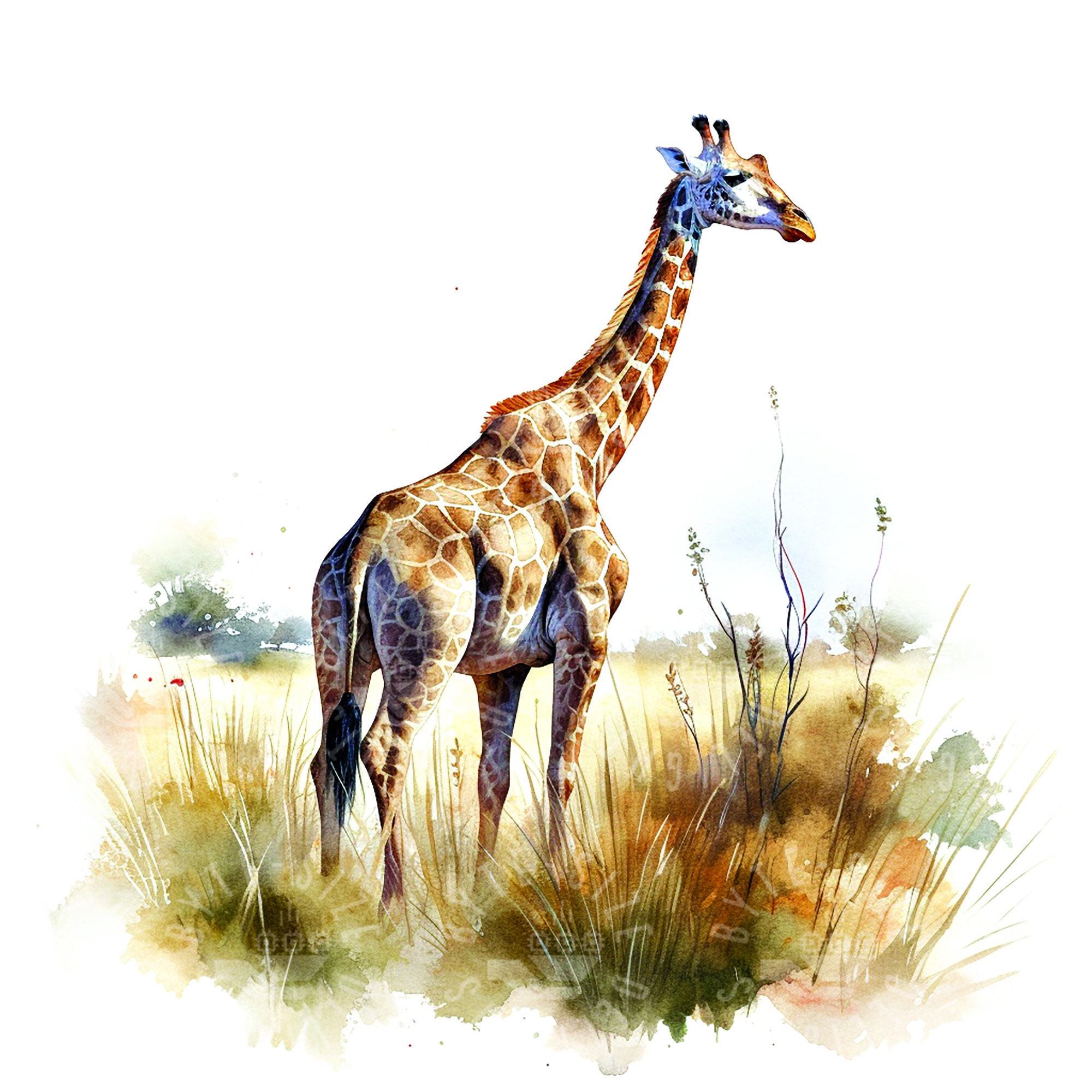 Giraffe Watercolor Clipart, Ai Art Print, Instant Download for Print on ...