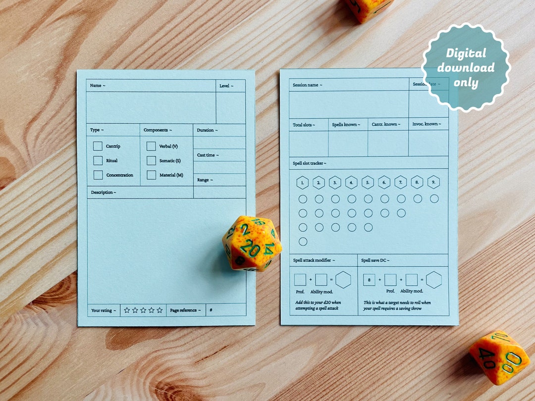 Printable Spell Cards and Spell Tracker for Dungeons & Dragons - Etsy