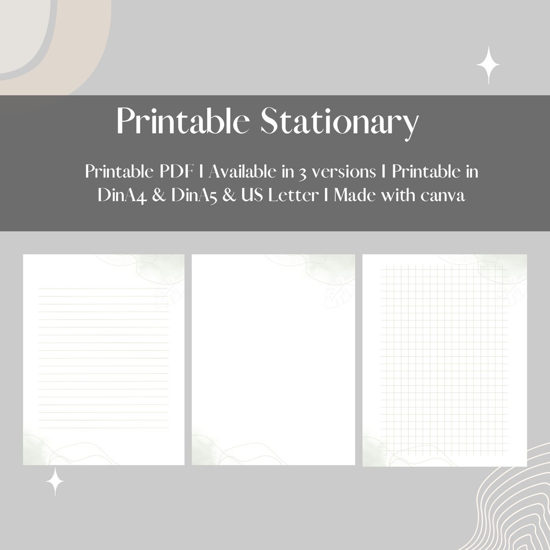 Printable Stationery Squared, Lined, Blank Paper. Floral Floral Pattern ...