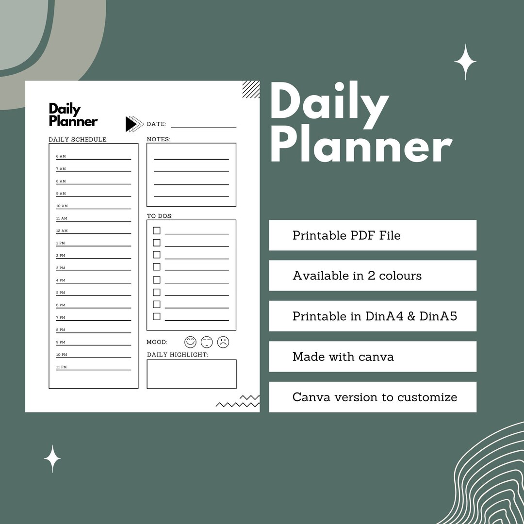 Printable Daily Planner I Day Planner Template | Daily Goal Checklist ...