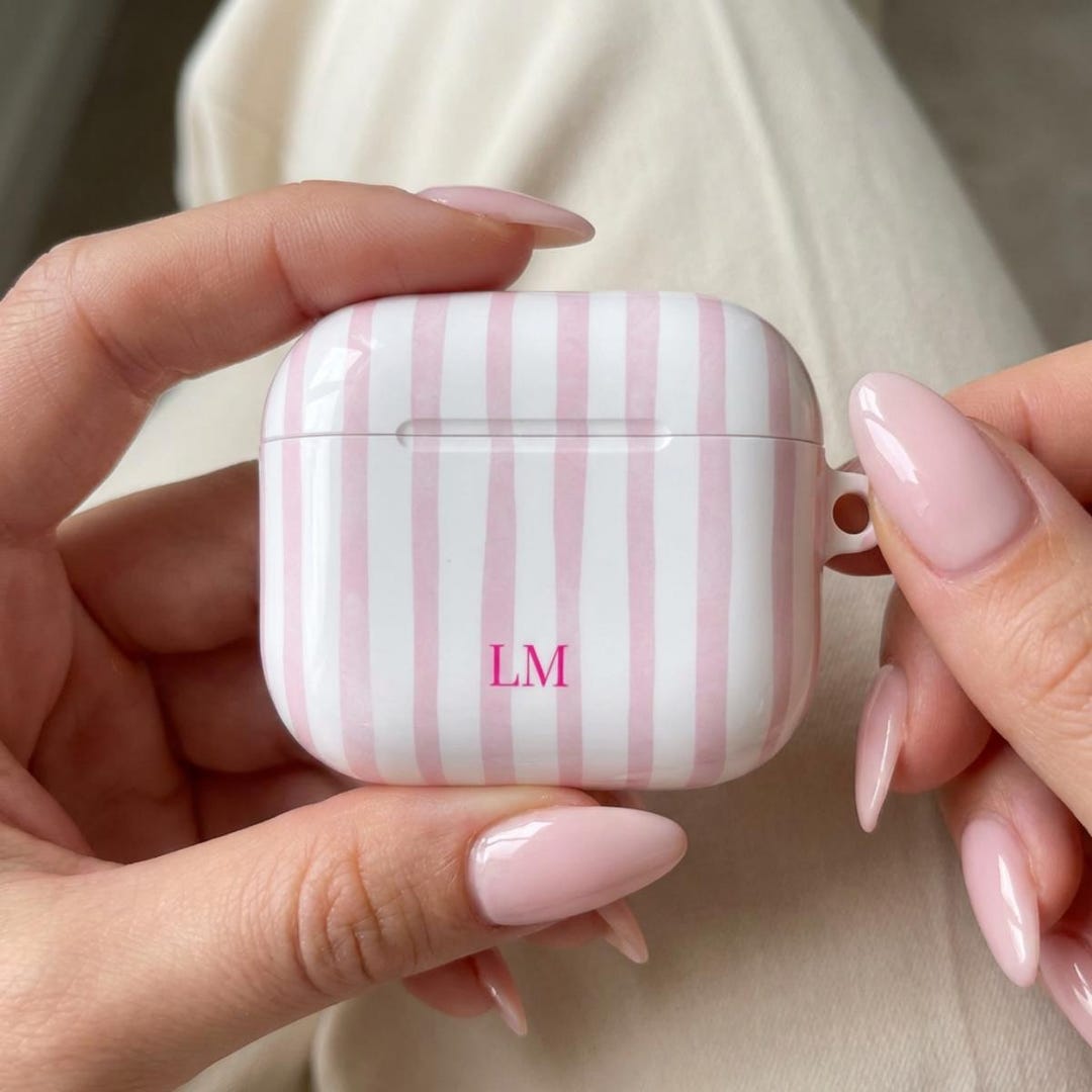 Custom AirPod Case Monogram Earbud Cover Cute Stripe Design Custom Name ...