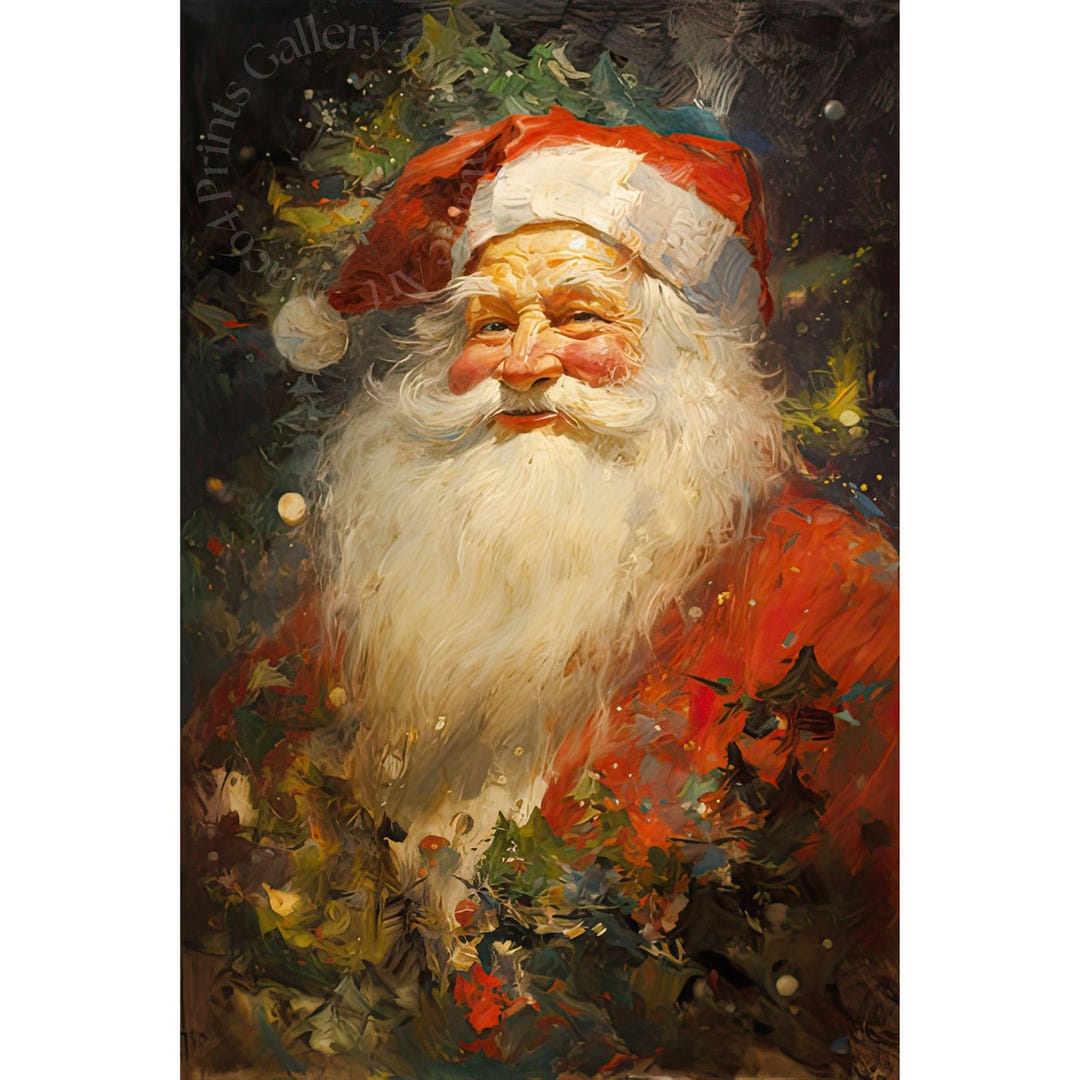 Vintage Santa Painting AI Art Printable Wall Art Antique Art Retro ...