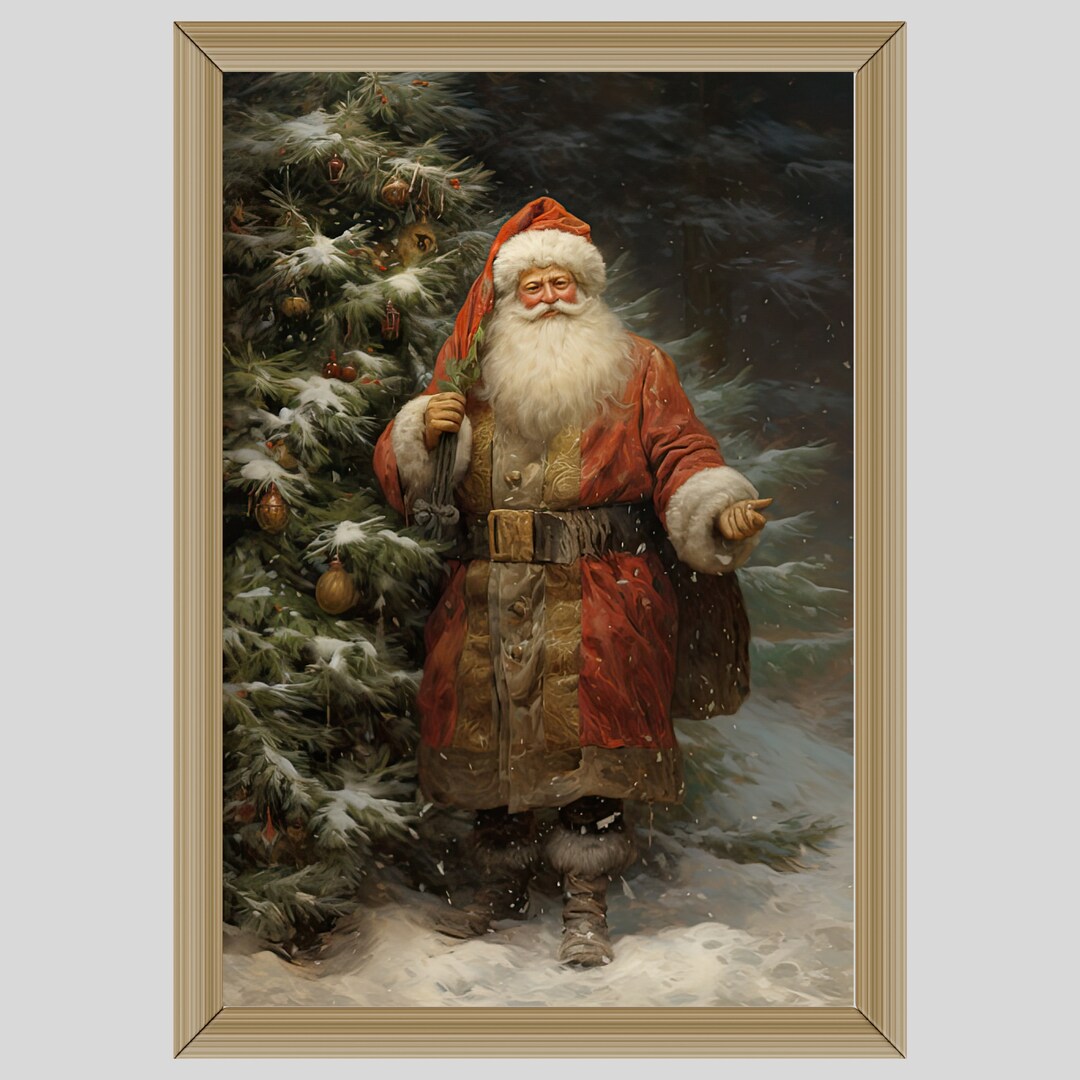 Vintage Santa Painting AI Art Printable Wall Art Antique Art Retro ...