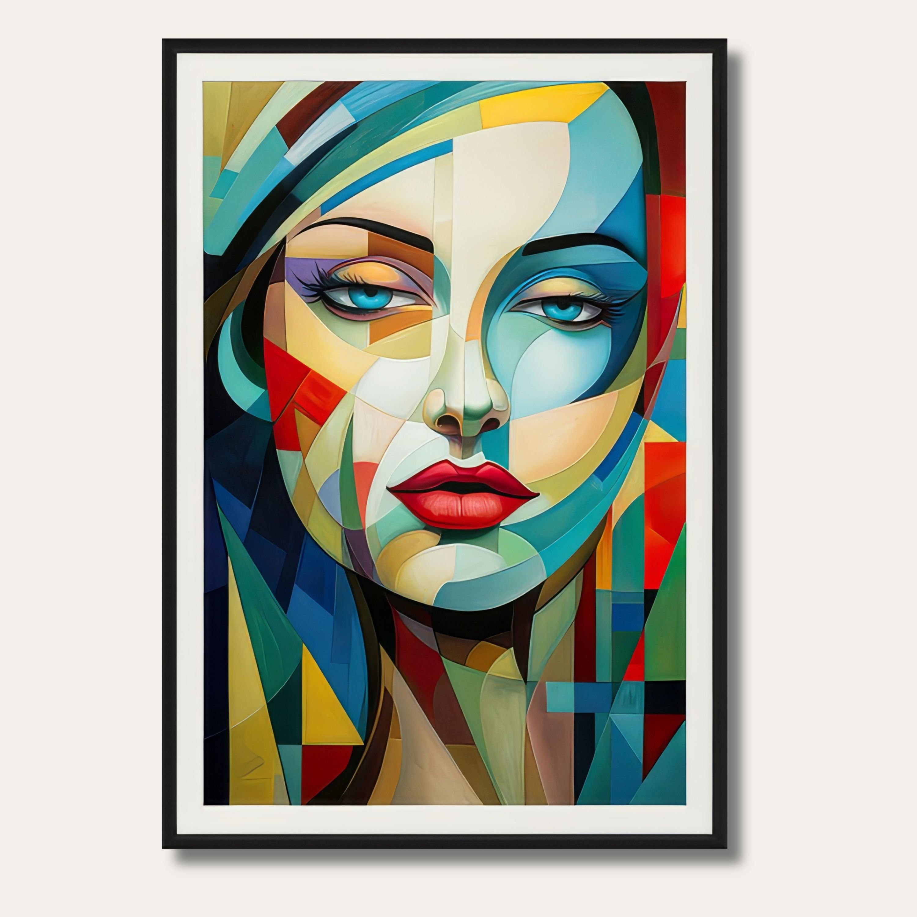 Cubist Art, Woman's Face Portrait, Colourful Abstract Geometric Shapes ...