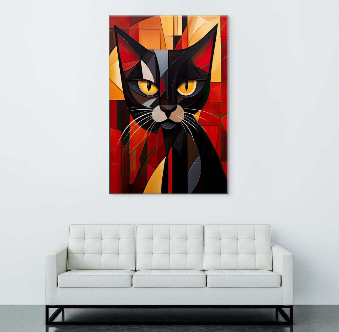 Cubist Art, Curious Sitting Cat, Colourful Wall Art, High Resolution ...