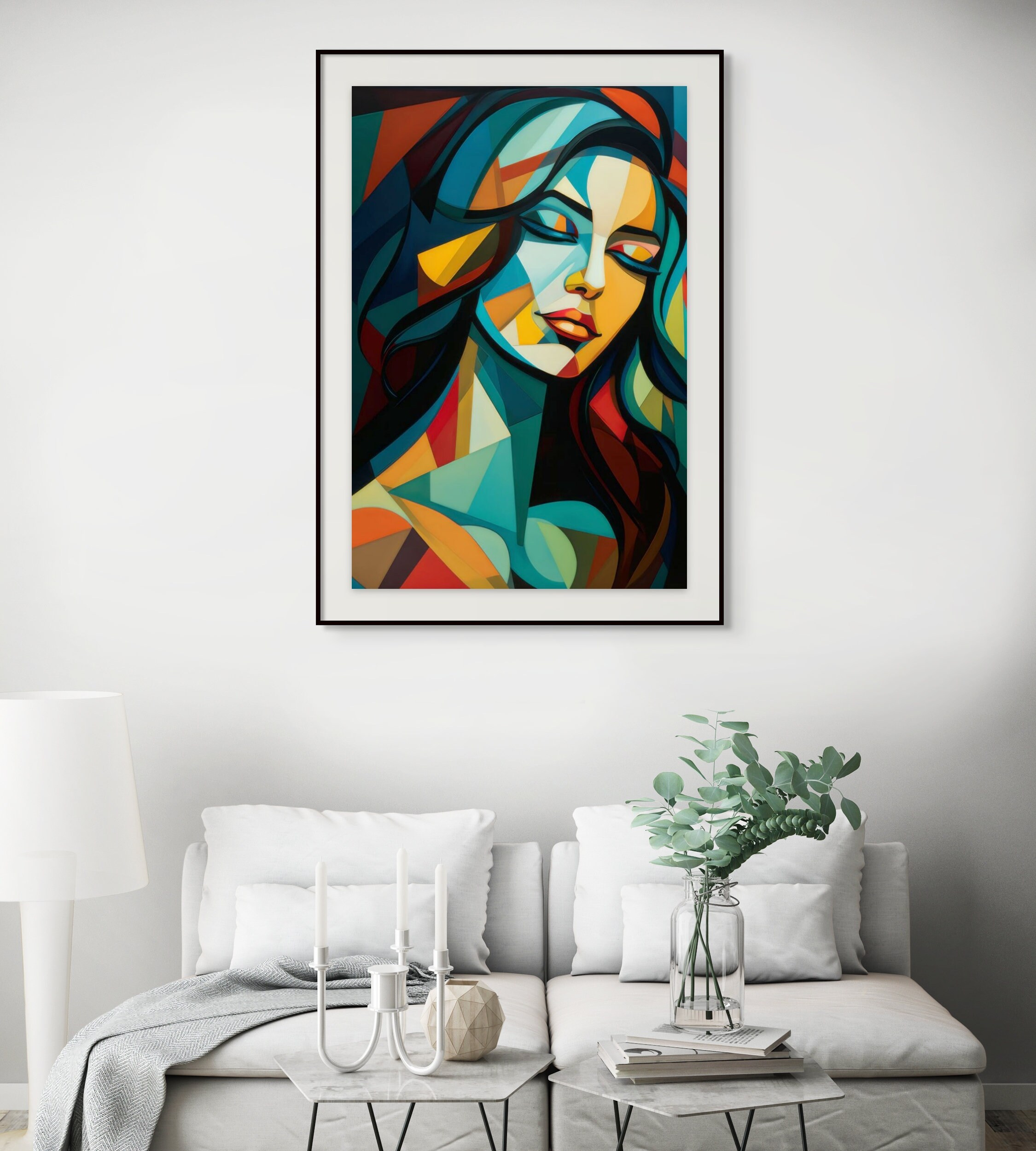 Printable Neo Cubism Art, Beautiful Woman Portrait, Modern Cubist Style ...