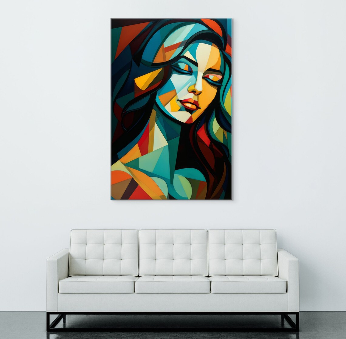 Printable Neo Cubism Art, Beautiful Woman Portrait, Modern Cubist Style ...