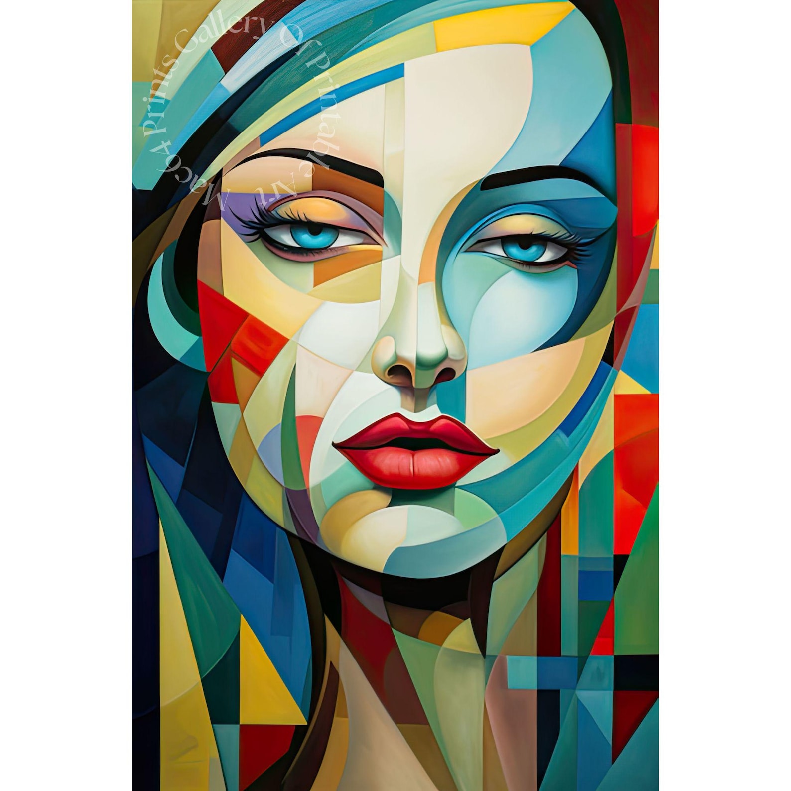 Cubist Art, Woman's Face Portrait, Colourful Abstract Geometric Shapes ...